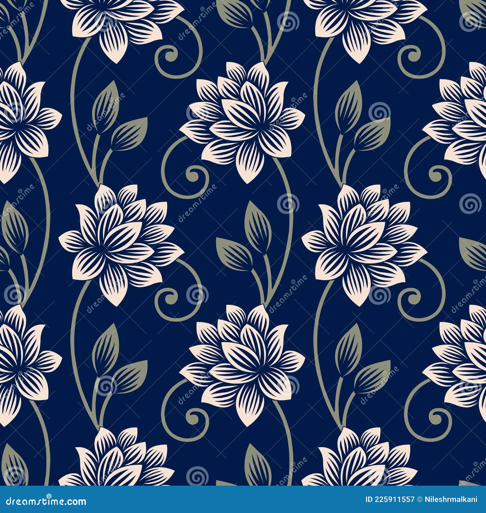 Seamless Vector Lotus Flower Pattern Design Stock Vector - Illustration ...