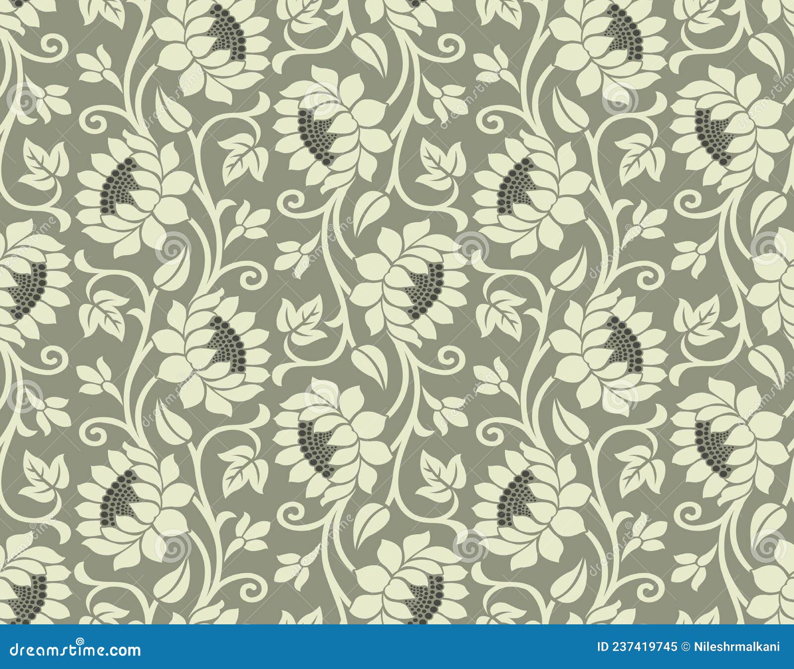 Seamless Vector Lotus Flower Pattern Design Stock Vector - Illustration ...