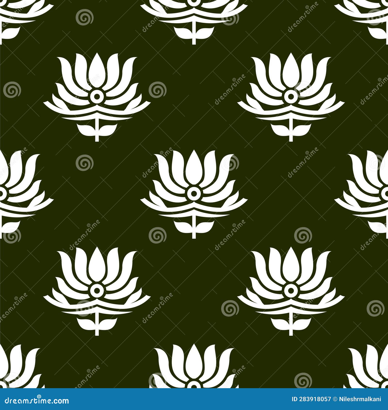 Seamless Vector Lotus Flower Pattern Design Stock Vector - Illustration ...