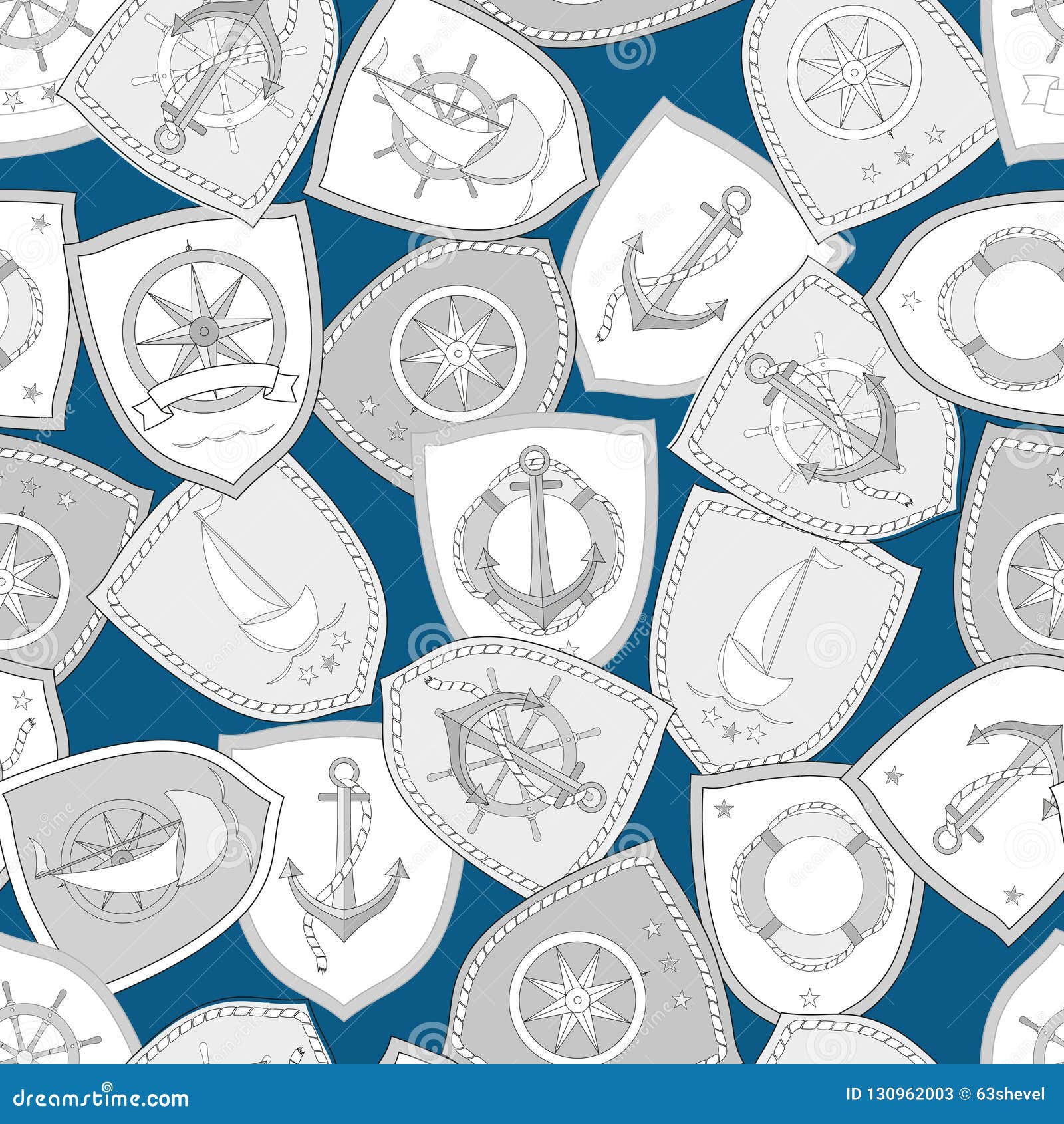 Seamless Nautical Pattern with Dark Blue Background Stock Vector ...