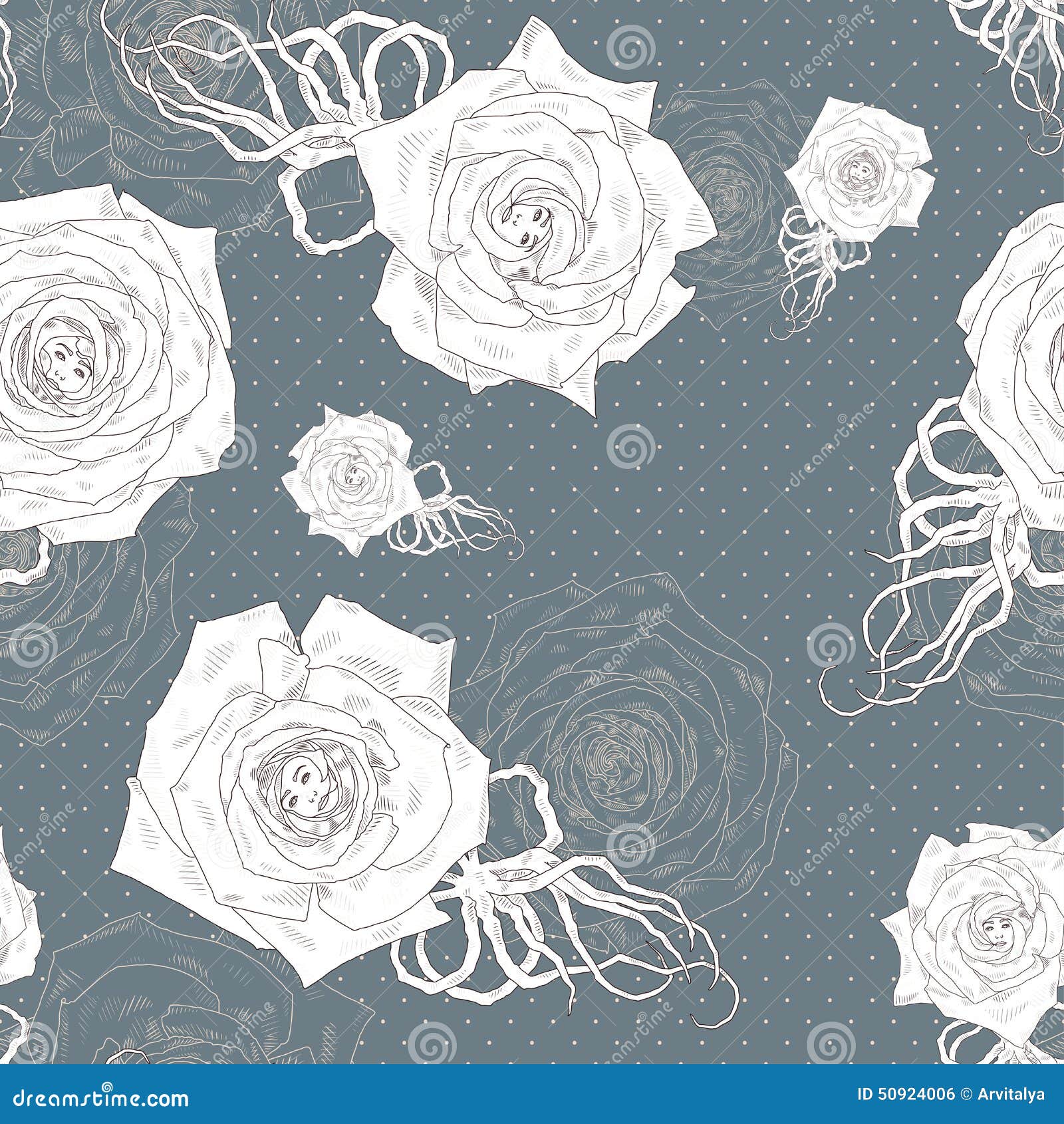 Seamless Vector Pattern with Abstract Cartoon Roses Stock Vector ...