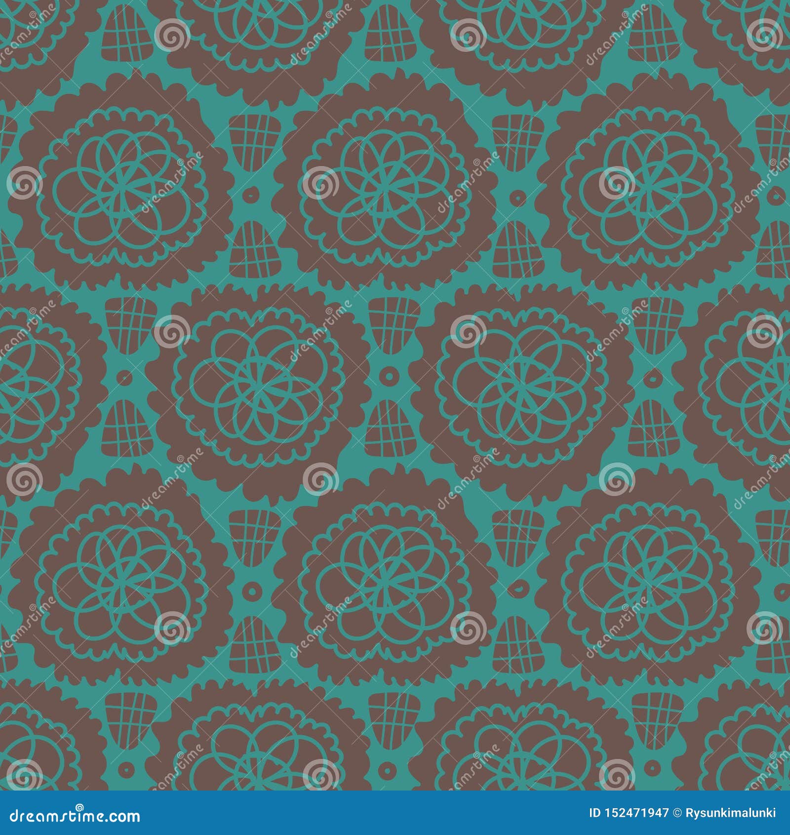 Seamless Vector Pattern with Abstract Lacy Shapes in Teal and Brown ...