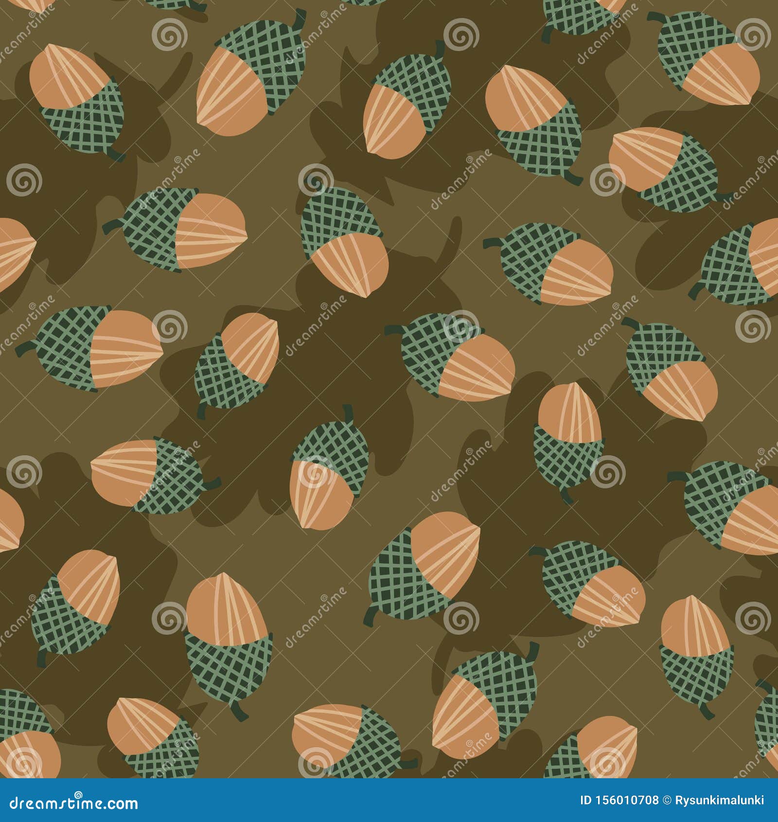 Seamless Vector Pattern with Acorns Scattereed on a Brown Background ...