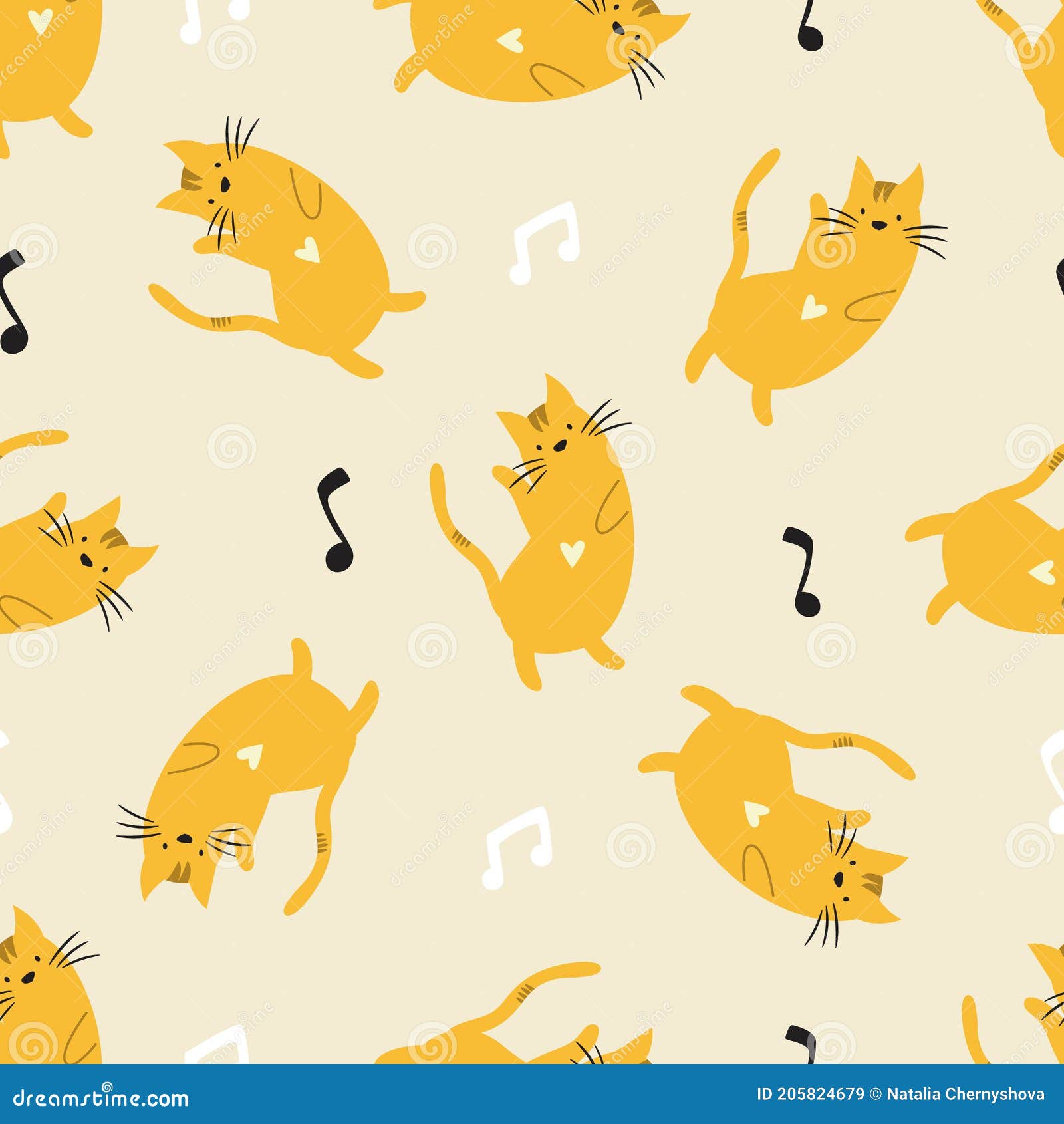 Seamless Vector Pattern with Adorable Dancing Cats Stock Vector ...