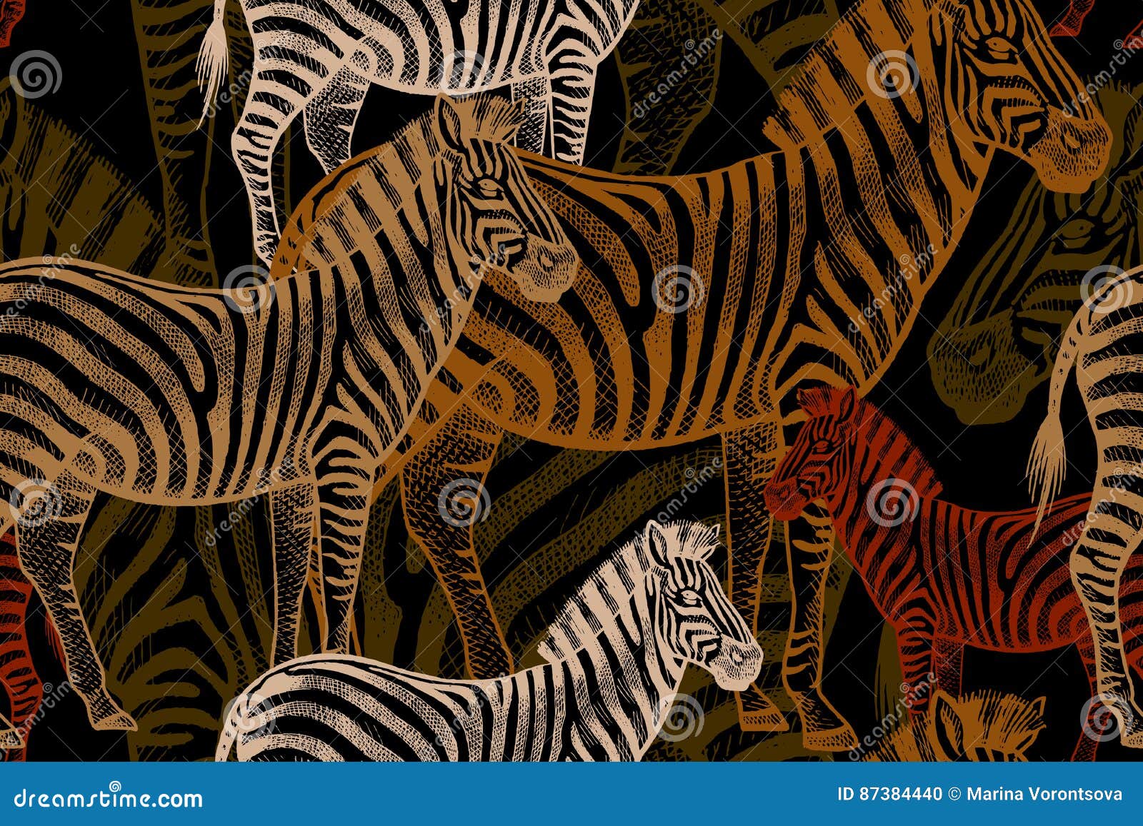 Seamless Vector Pattern with African Zebra. Stock Vector - Illustration ...