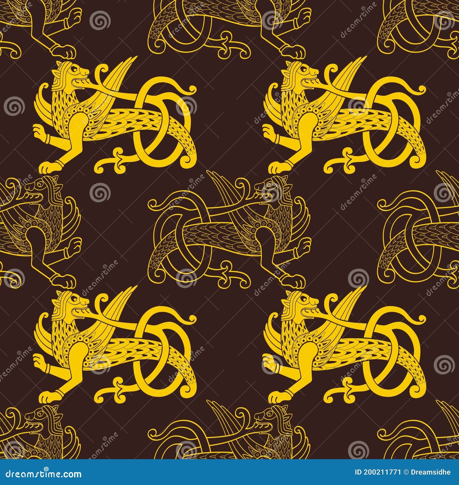 Seamless Vector Pattern with Ancient Slavic Symbol Simargl or Chernihiv ...