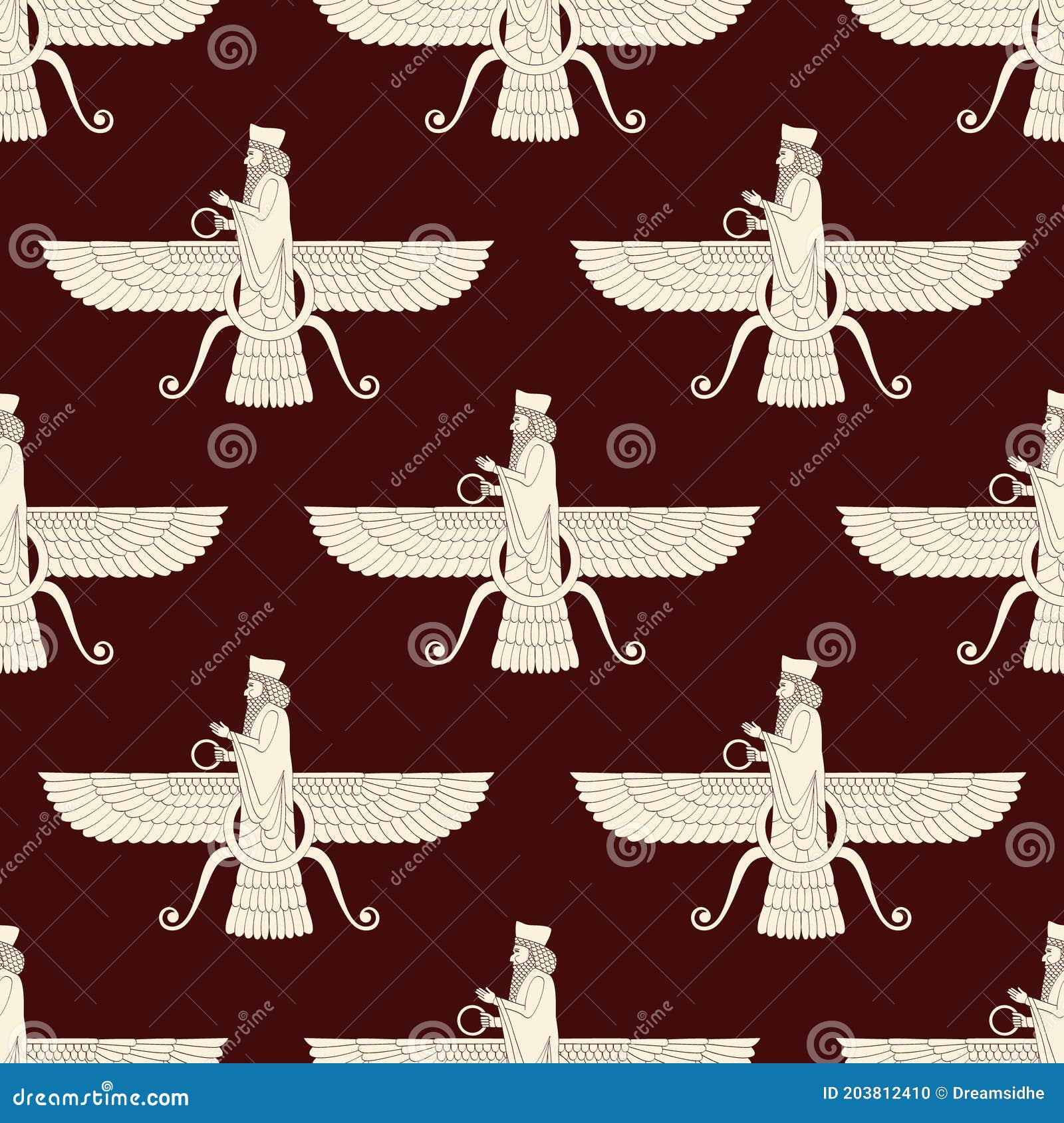 Seamless Vector Pattern with Ancient Sumerian Symbol Faravahar Stock ...