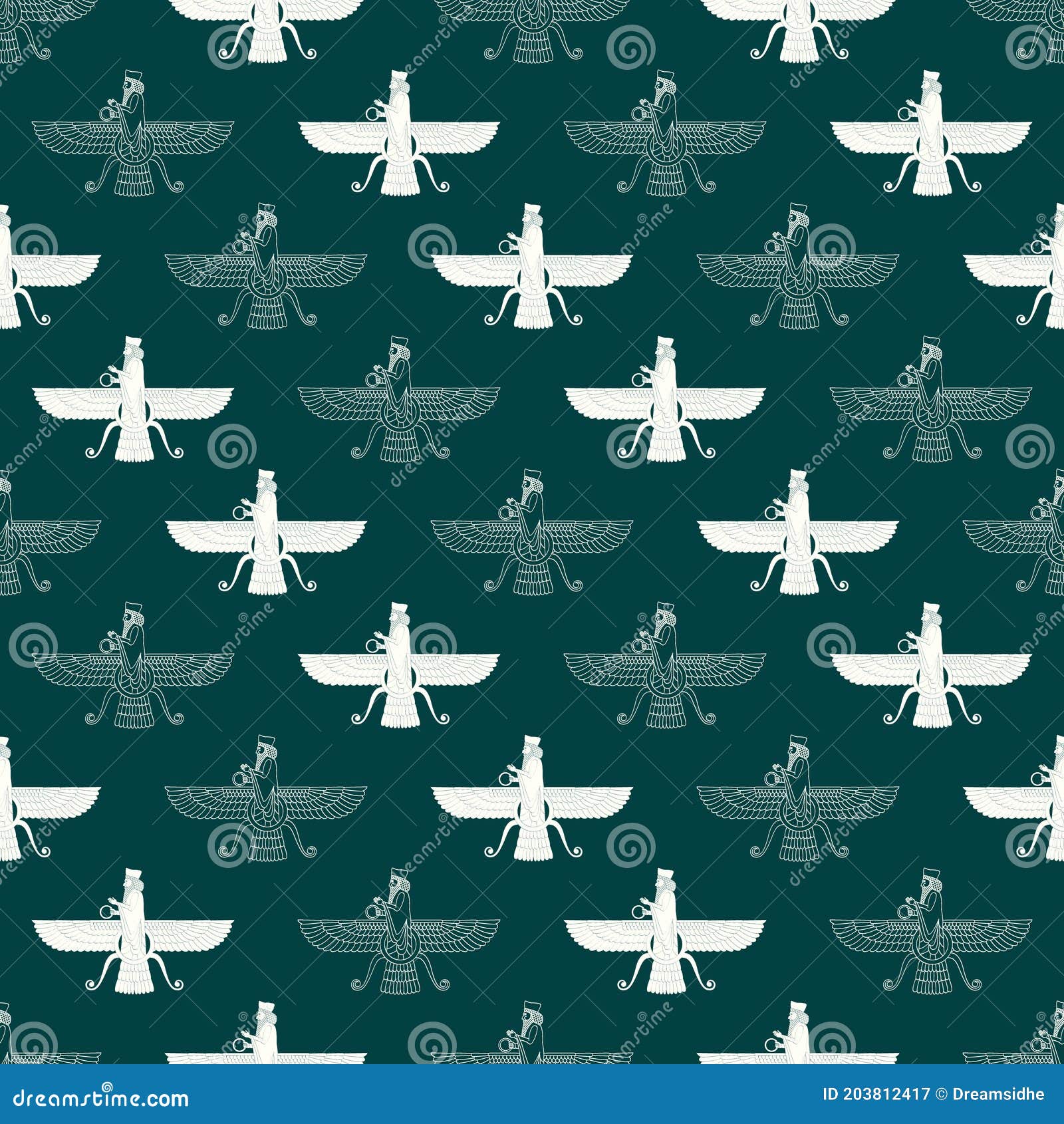 Seamless Vector Pattern with Ancient Sumerian Symbol Faravahar Stock ...
