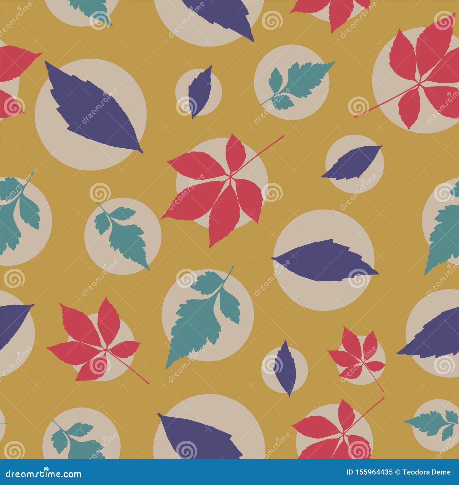 Vector Autumn Leaves in Bubbles Seamless Pattern Repeat Stock Vector ...