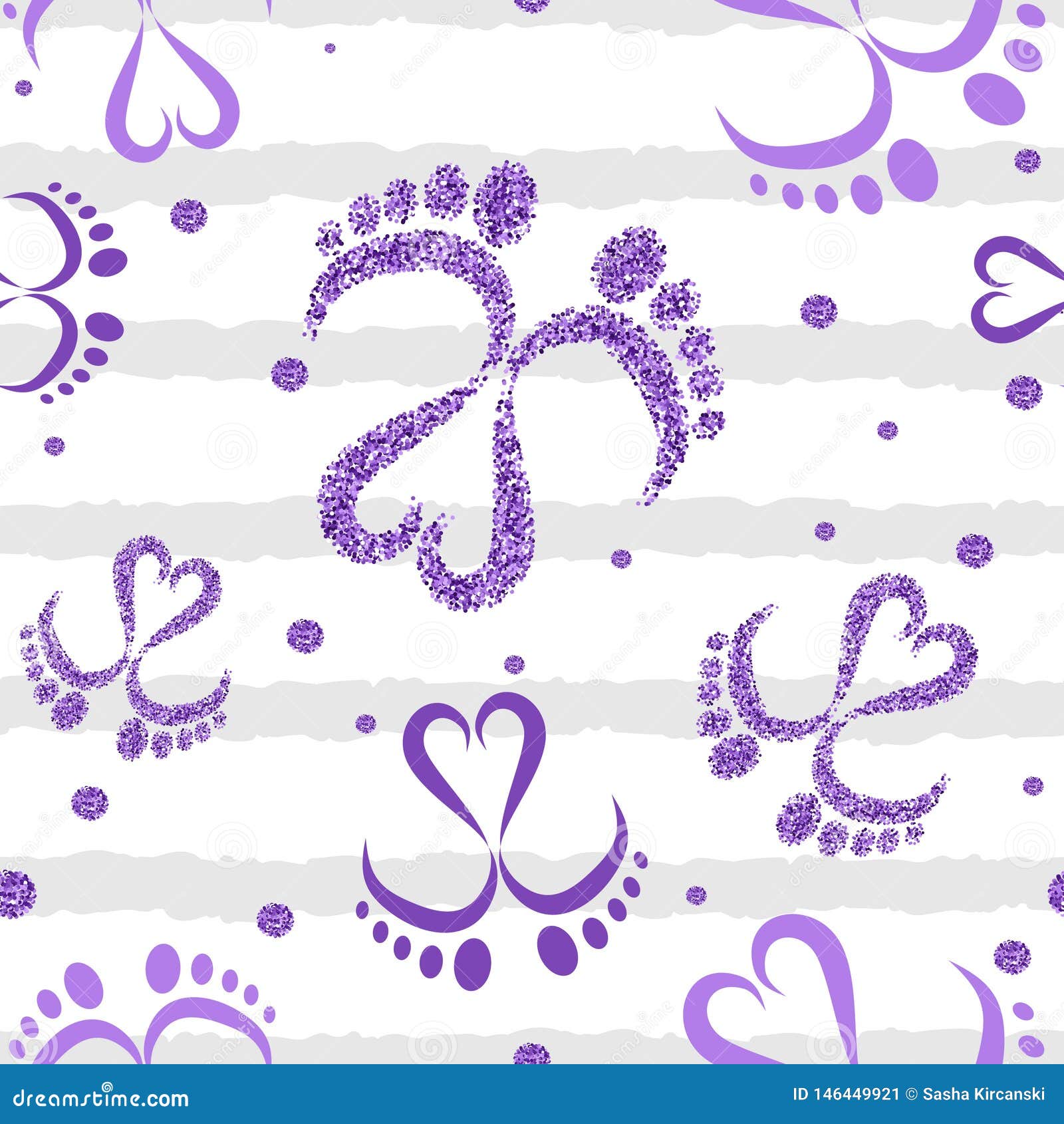 Seamless Vector Pattern of Baby Feet and Heart with Glitter Effect ...