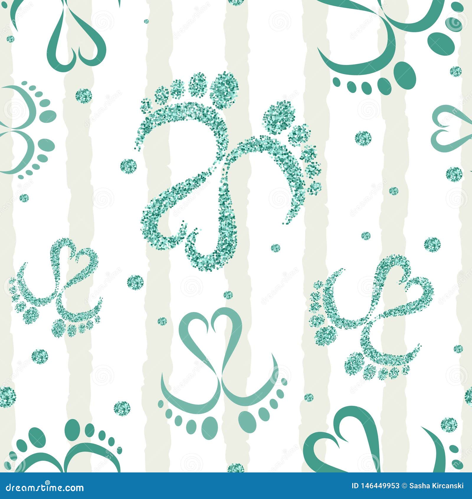 Seamless Vector Pattern of Baby Feet and Heart with Glitter Effect ...
