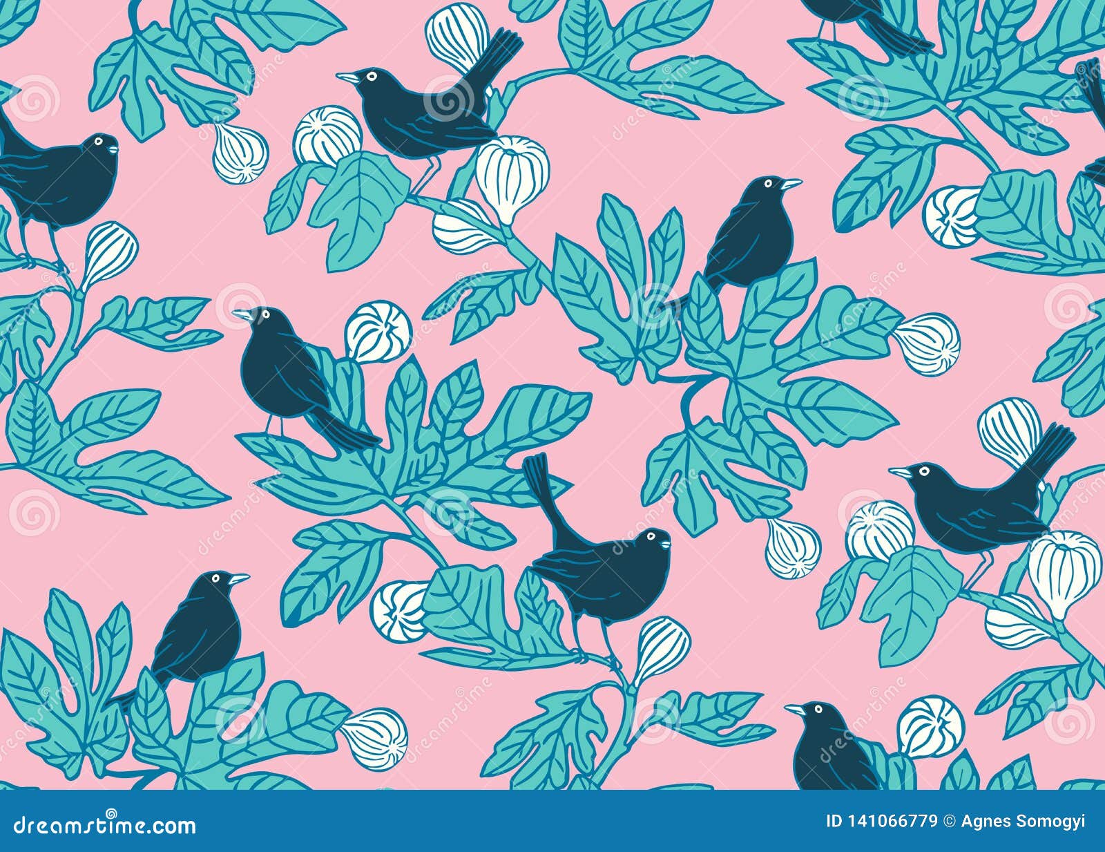 Seamless Vector Pattern Background with Cute Birds on the Branches of a ...