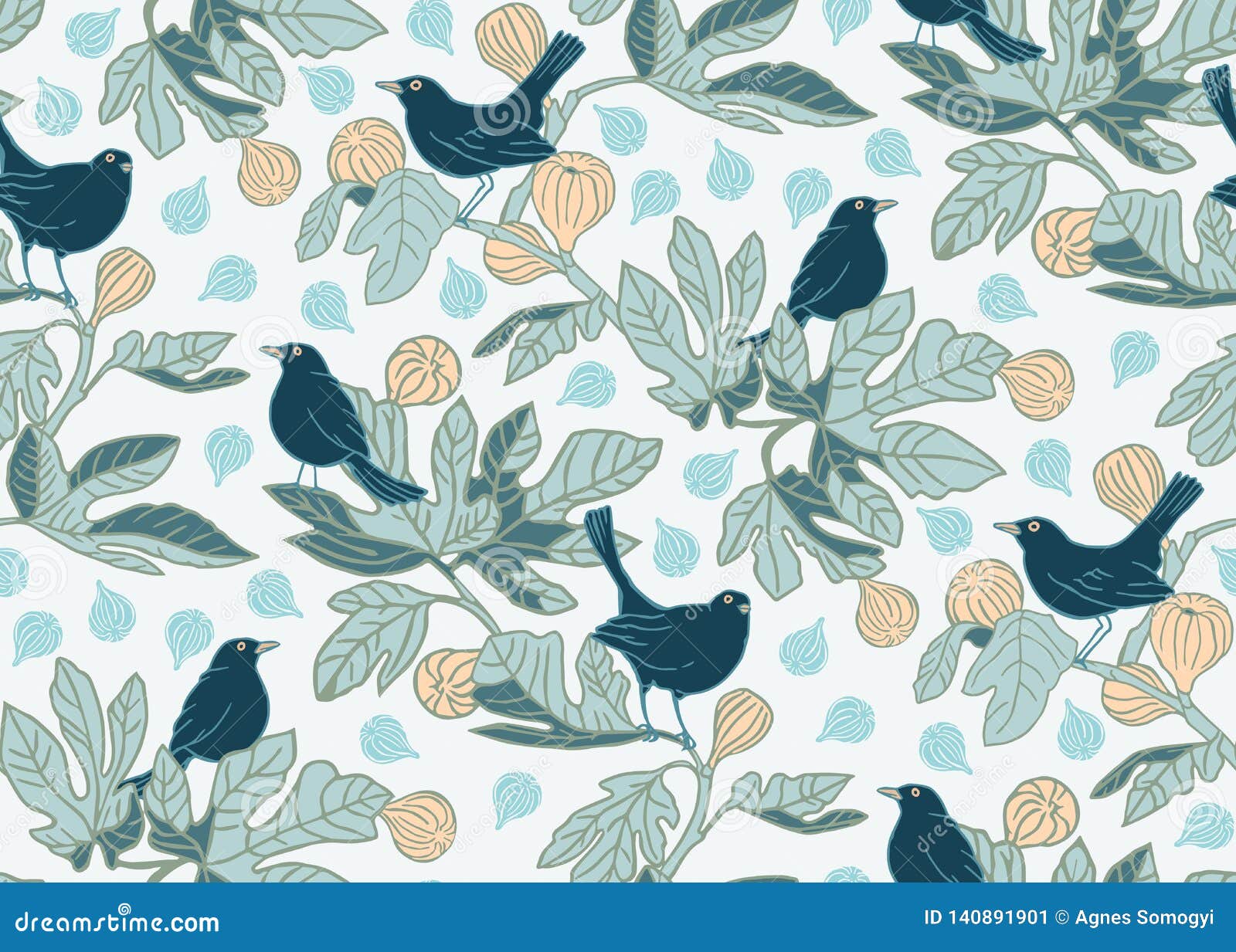 Seamless Vector Pattern Background with Cute Birds on the Branches of a ...