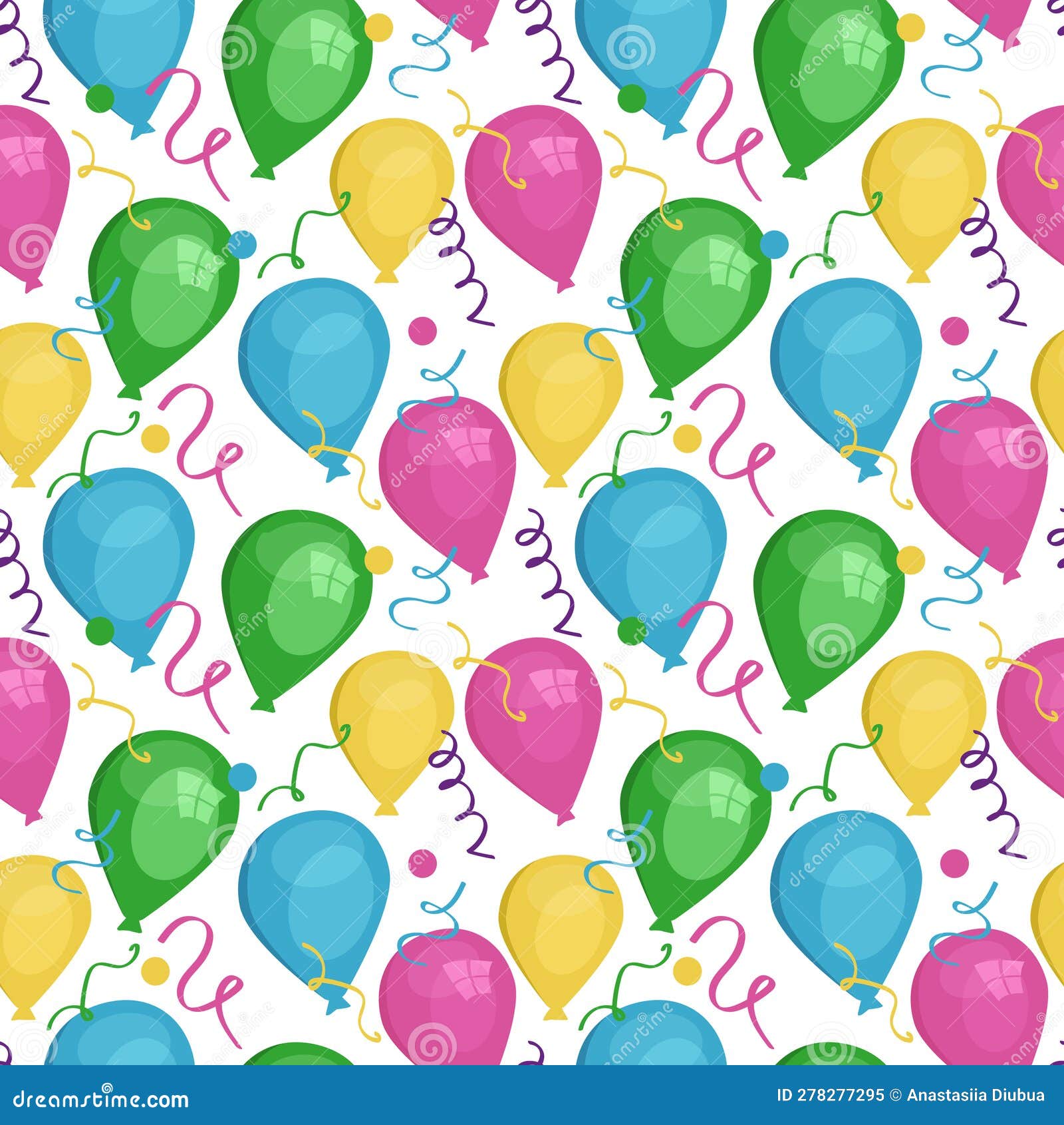Seamless Vector Pattern. Balloons of Different Colors and Sizes, and ...