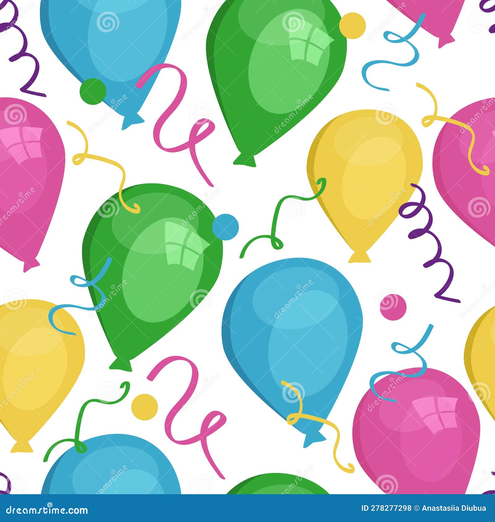 Seamless Vector Pattern. Balloons of Different Colors and Sizes, and ...