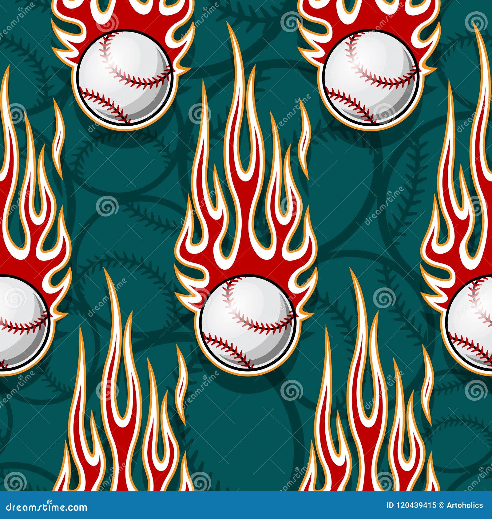Seamless Vector Pattern with Baseball Softball Ball Icon and Flame ...