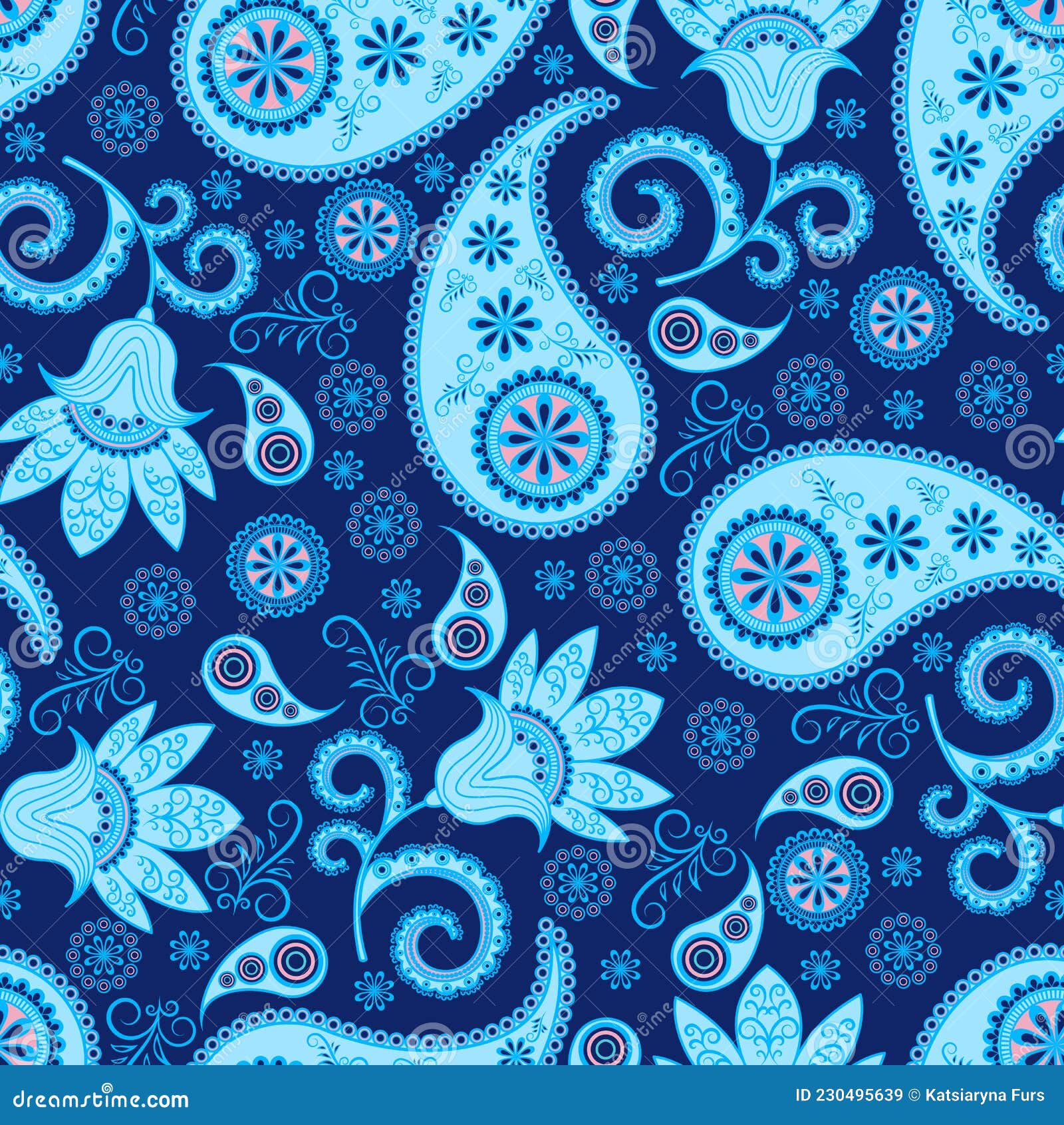 Seamless Vector Pattern Based on Traditional Oriental Elements Paisley ...