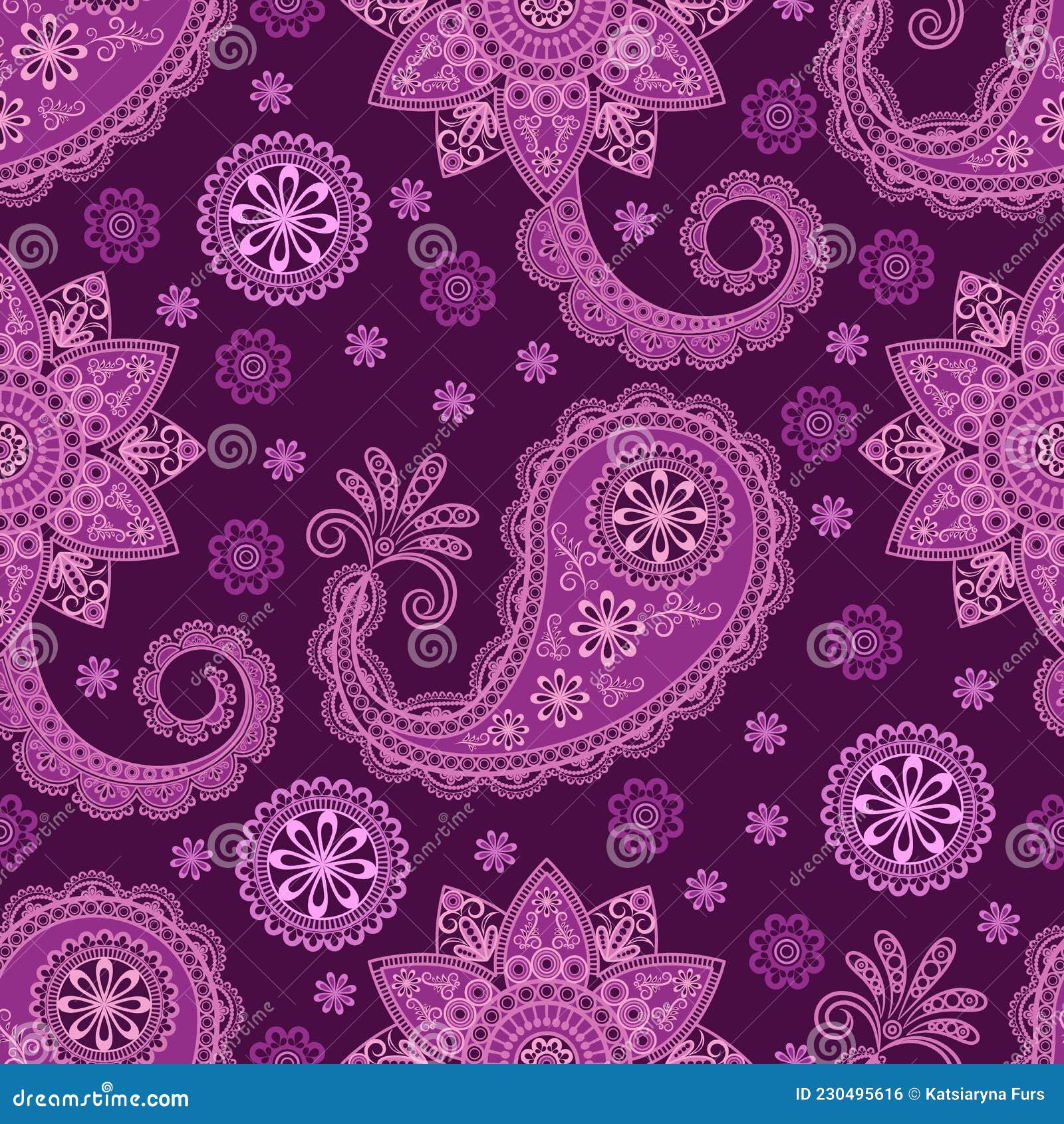 Seamless Vector Pattern Based on Traditional Oriental Paisley Elements ...