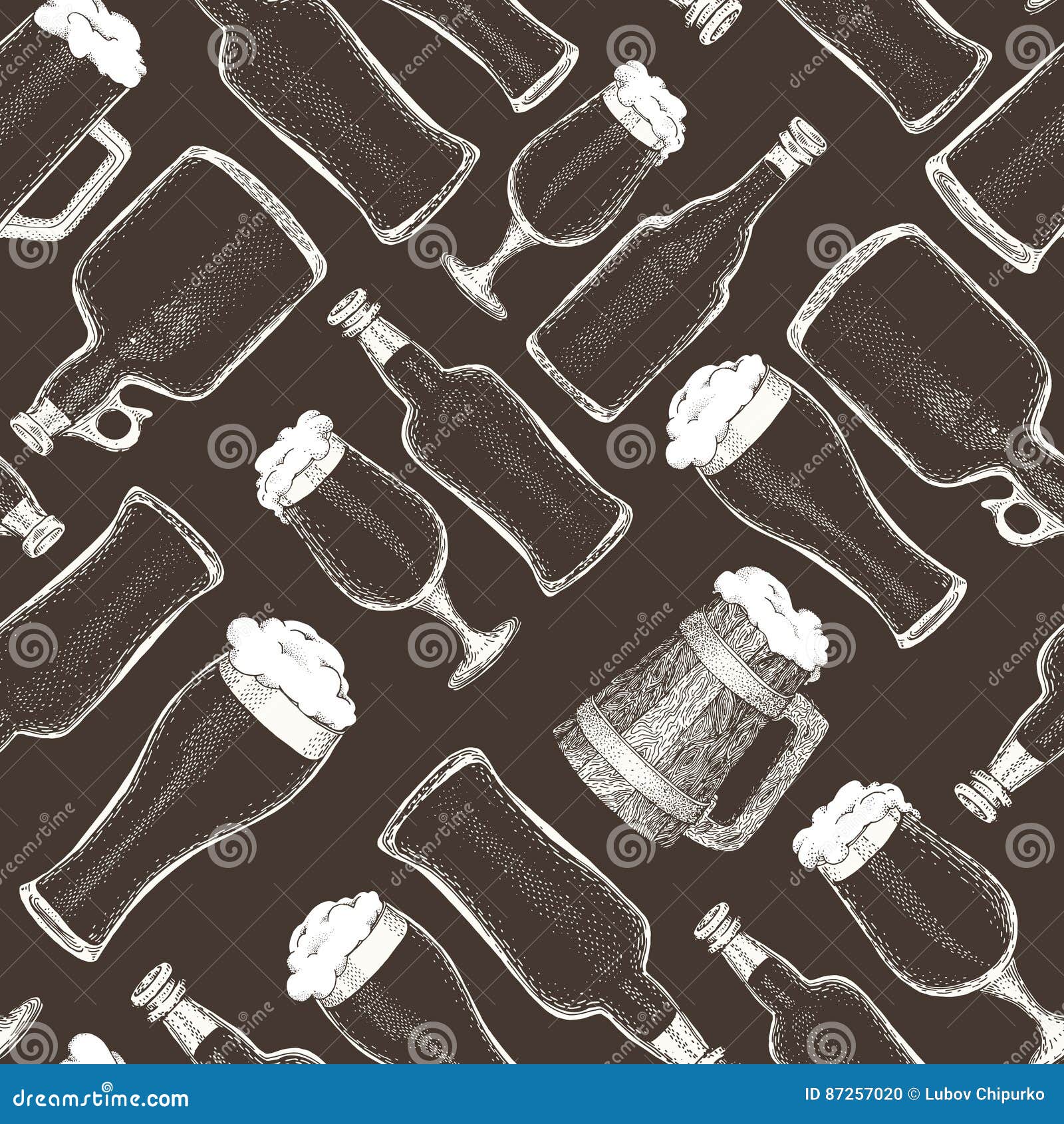 Seamless Vector Pattern with Beer Bottle, Beer Mug, Cup, Glass. Stock ...