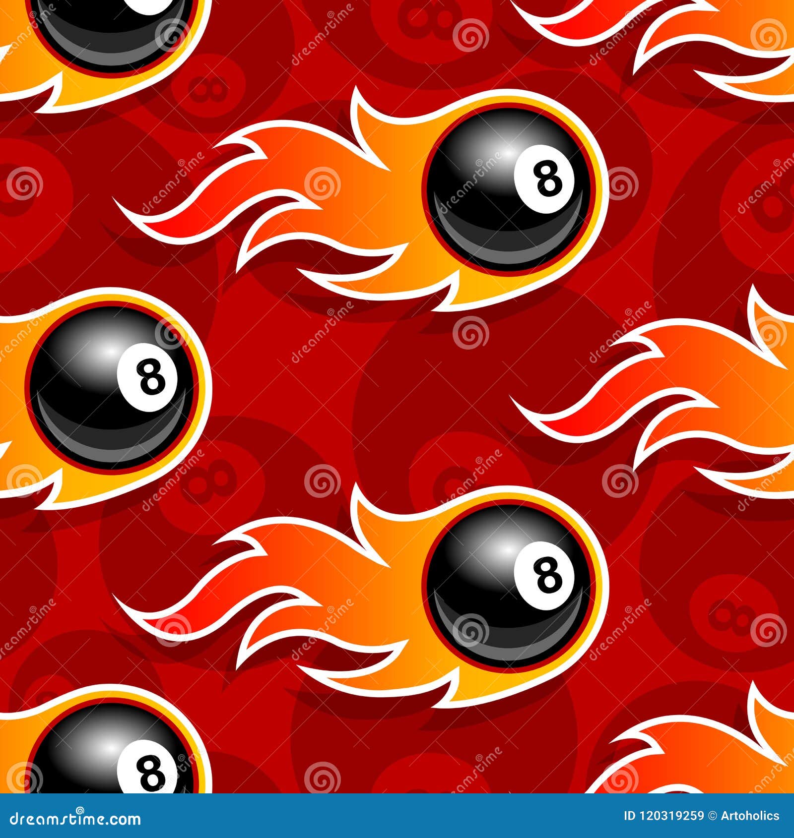 Seamless Vector Pattern with Billiards Pool 8 Ball Icons and Fla Stock ...