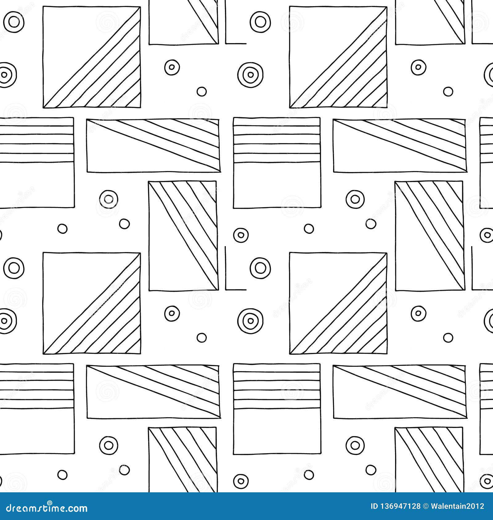 Seamless Vector Pattern. Black and White Geometrical Hand Drawn ...