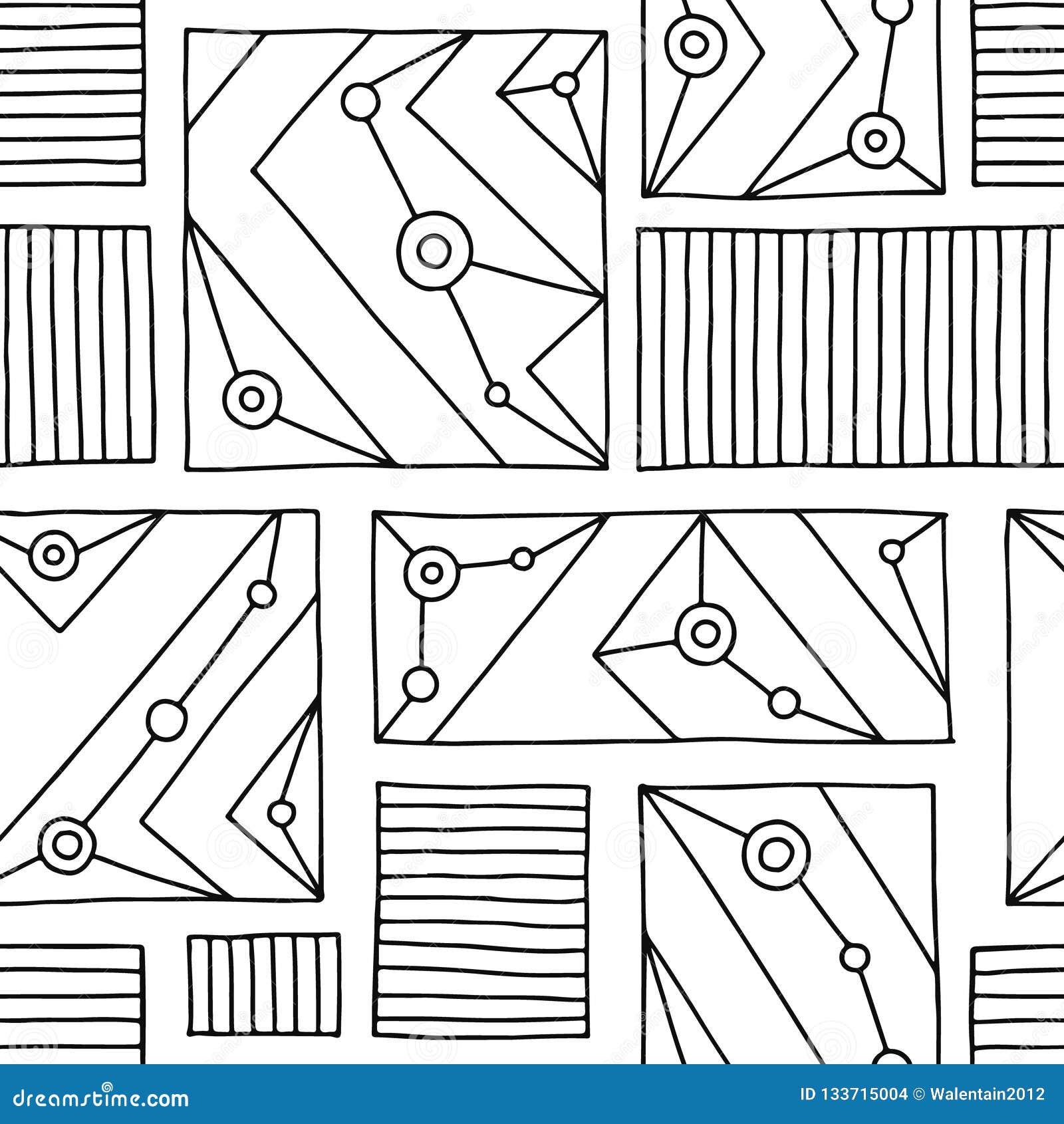Seamless Vector Pattern. Black and White Geometrical Hand Drawn ...