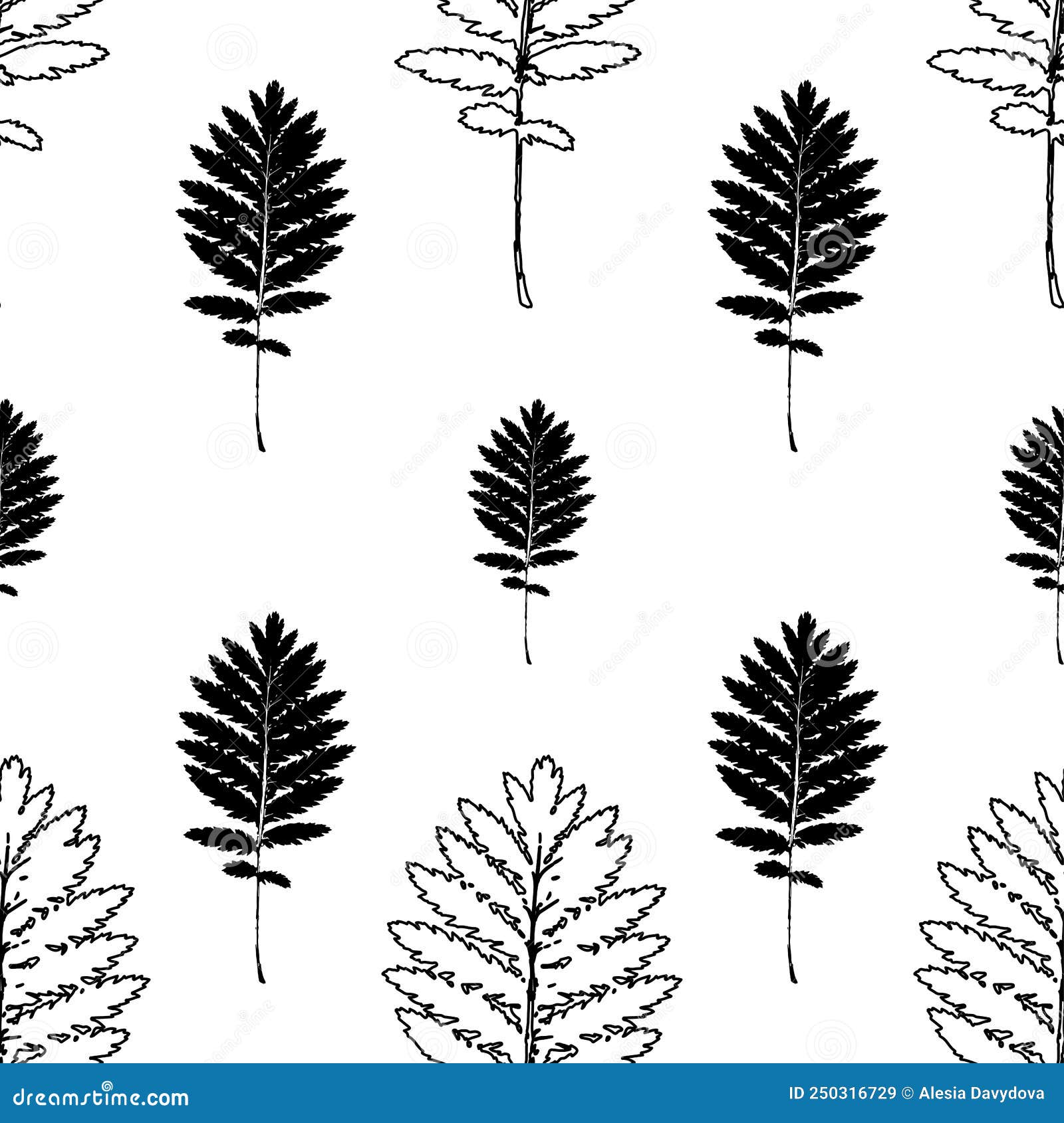 Seamless Vector Pattern with Black and White Leaves of Different Sizes ...