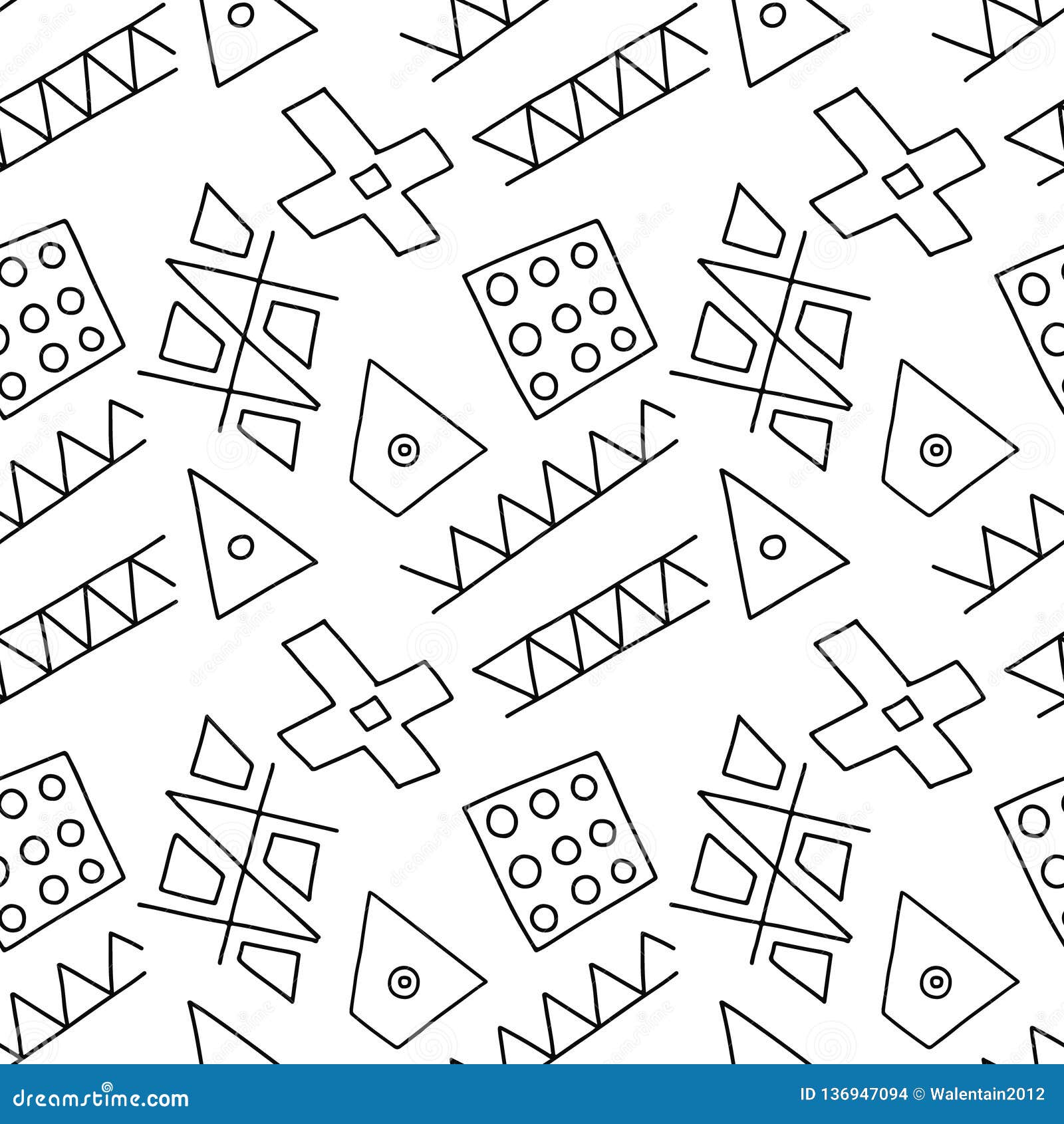 Seamless Vector Pattern, Black and White Lined Asymmetric Geometric ...