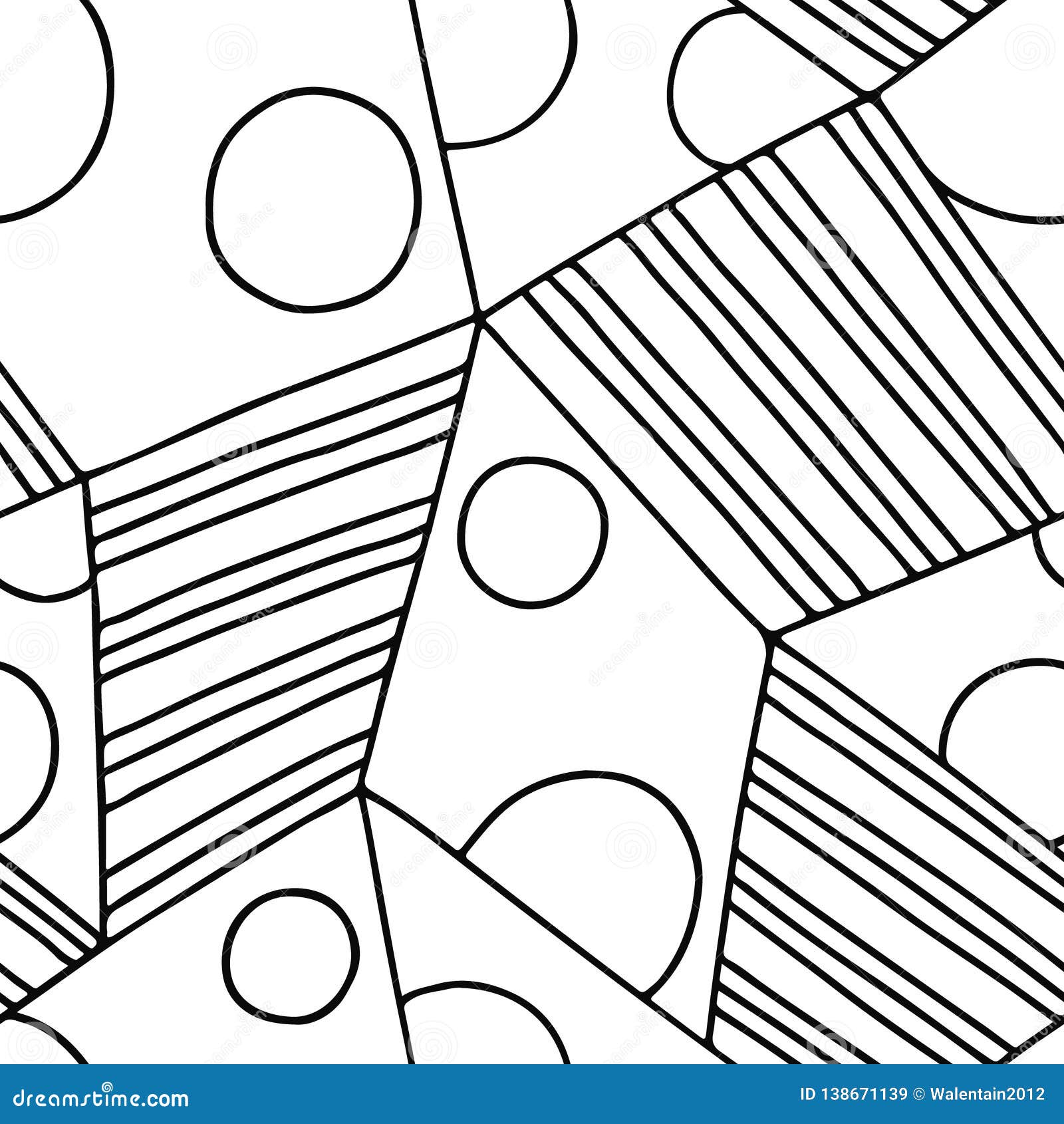 Seamless Vector Pattern, Black and White Lined Asymmetric Geometric ...