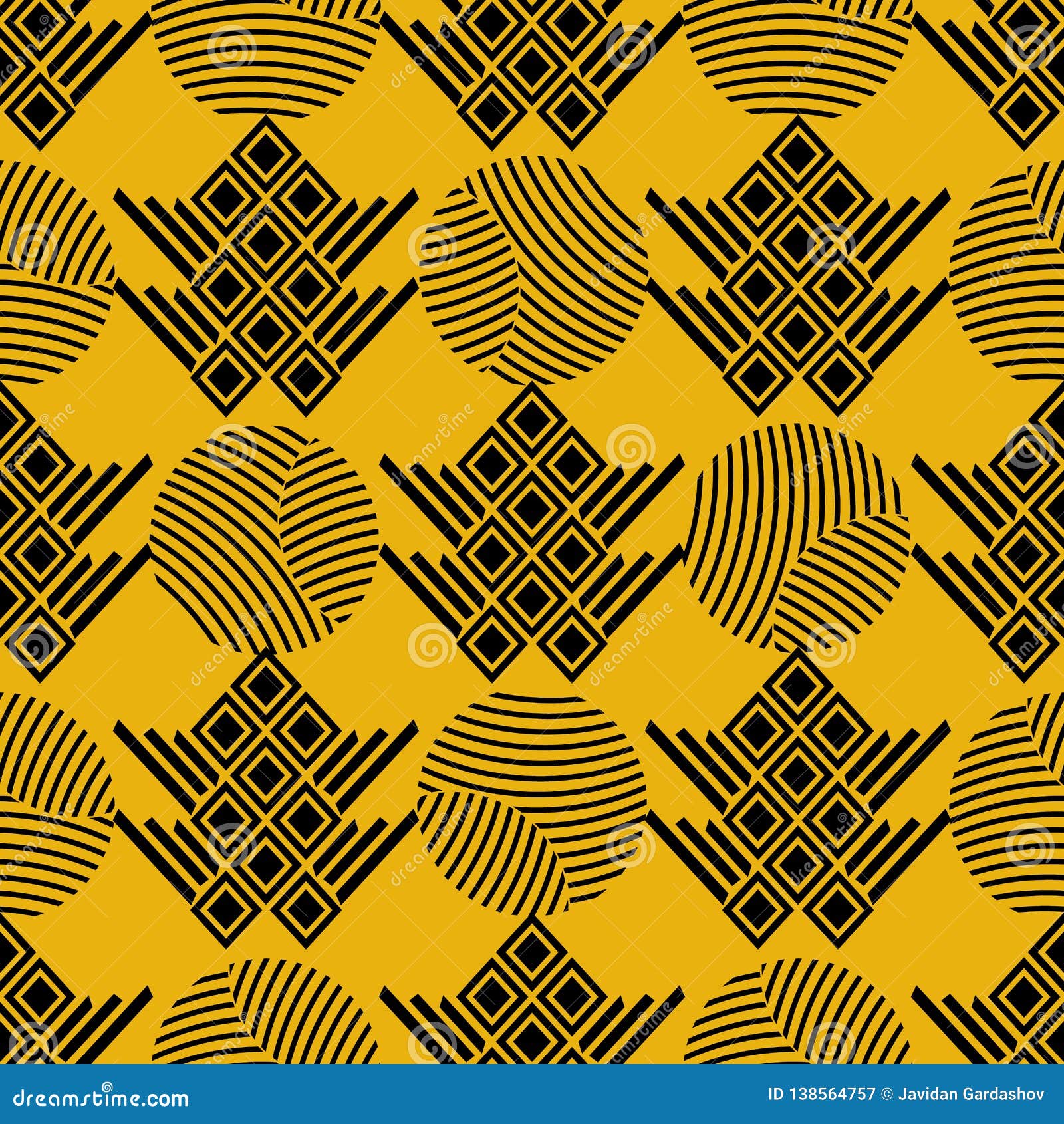 Seamless Vector Pattern. Black on Yellow Geometrical Background with ...