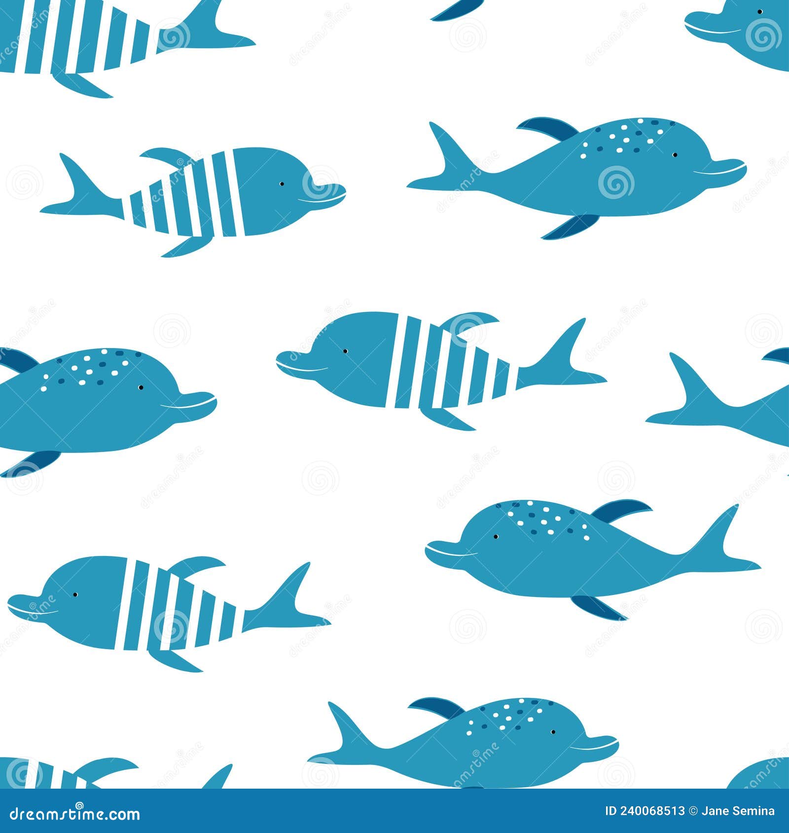 Seamless Vector Pattern with Blue Dolphins Isolated on a White ...