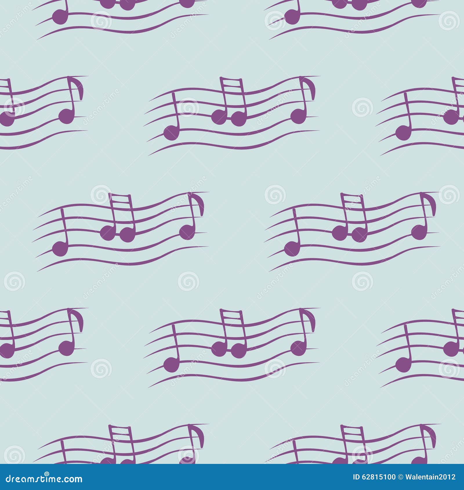 Seamless Vector Pattern, Blue Music Symmetrical Background with Notes ...
