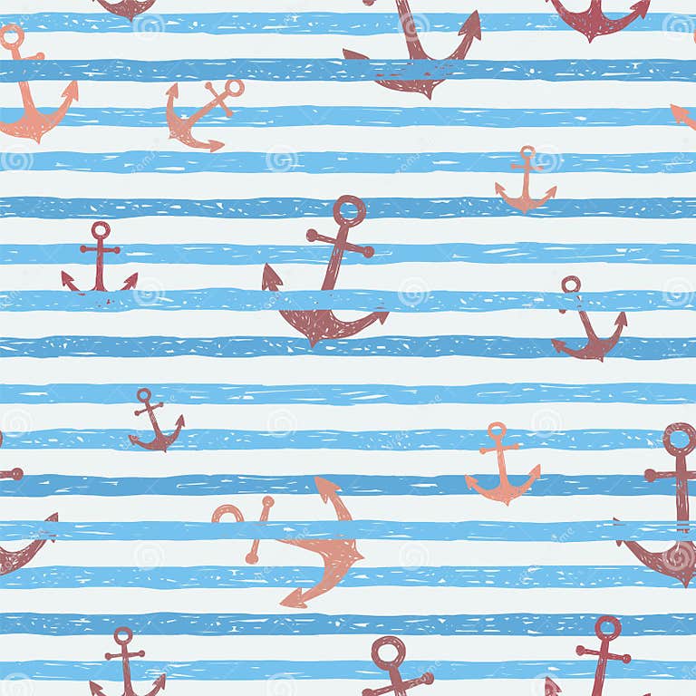 Seamless Vector Pattern - Blue Stripes with Anchors. Stock Vector ...