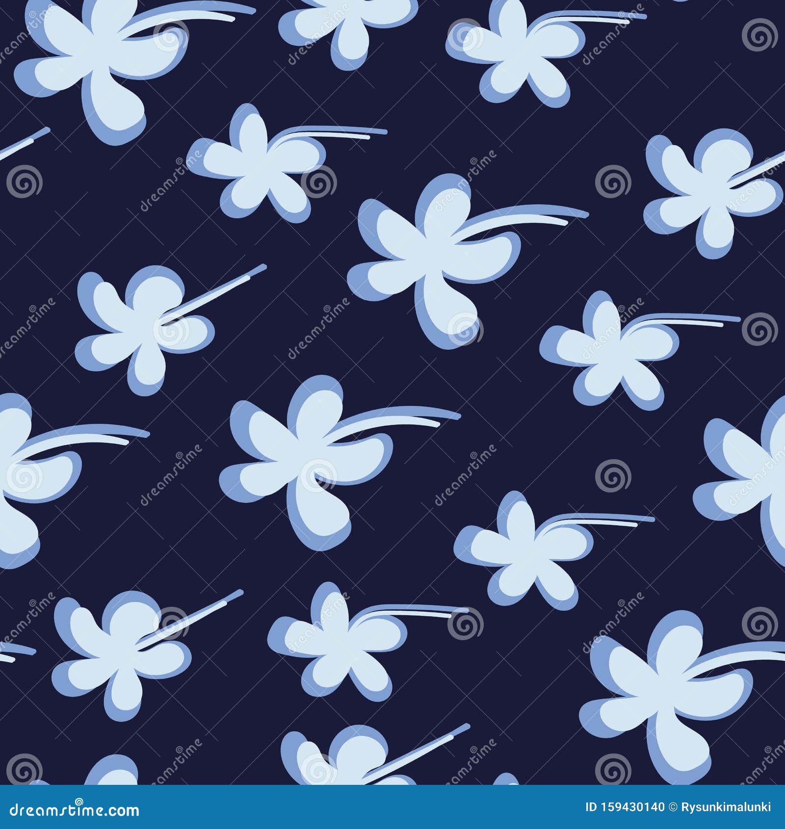 Seamless Vector Pattern with Botanial Shapes on a Dark Navy Blue ...
