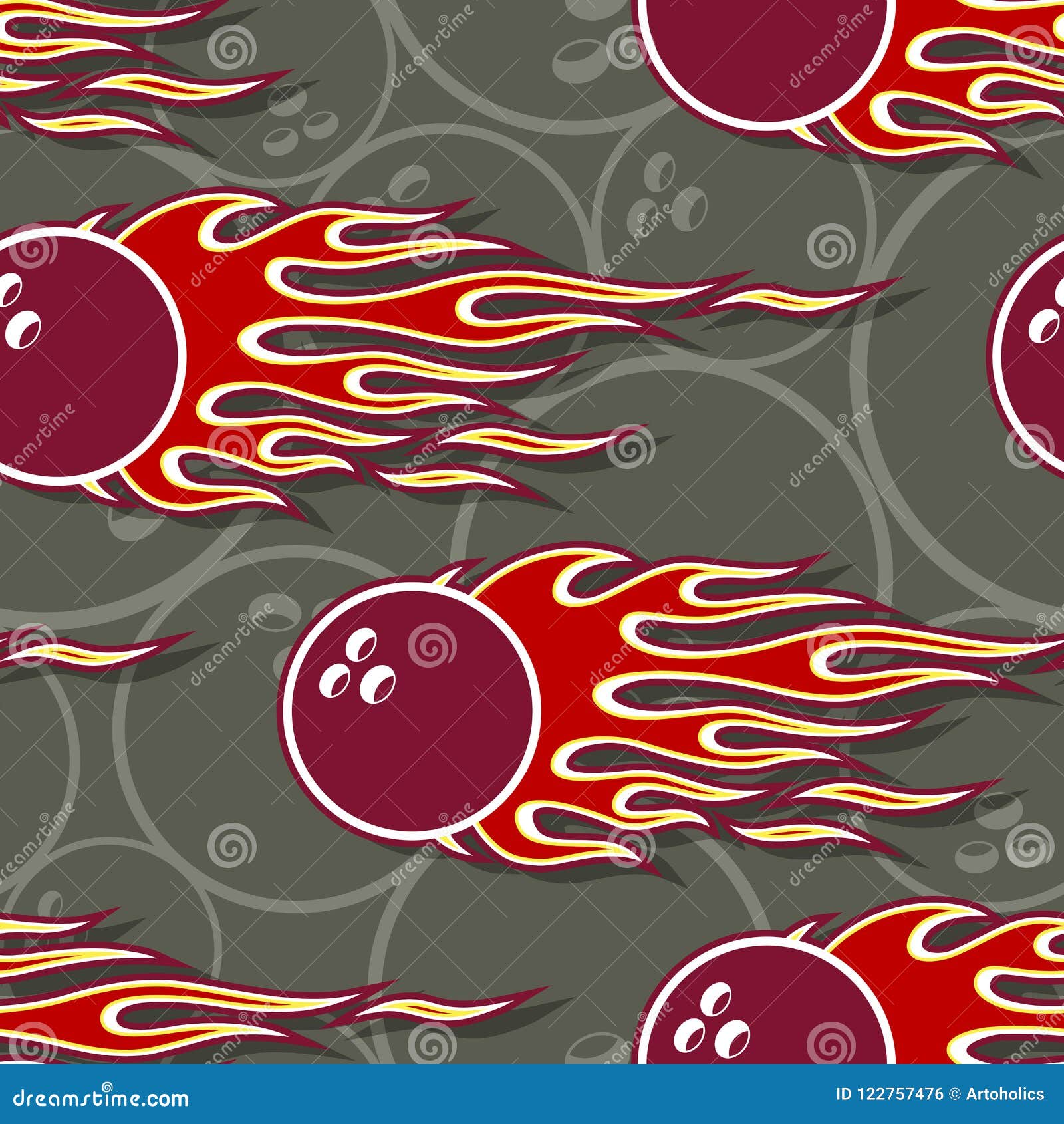 Seamless Vector Pattern with Bowling Ball Icons and Flames. Stock ...