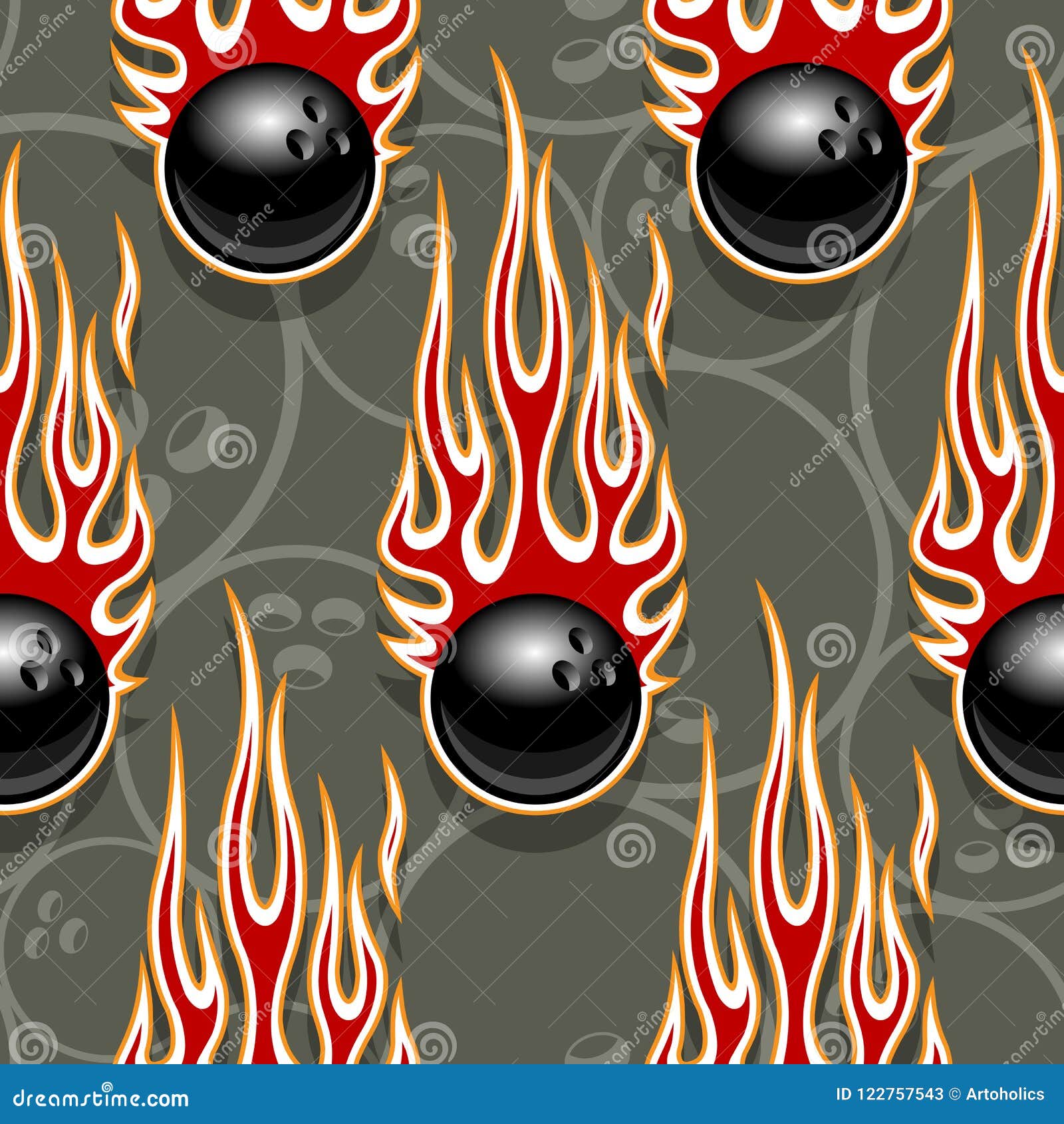 Seamless Vector Pattern with Bowling Ball Icons and Flames. Stock ...