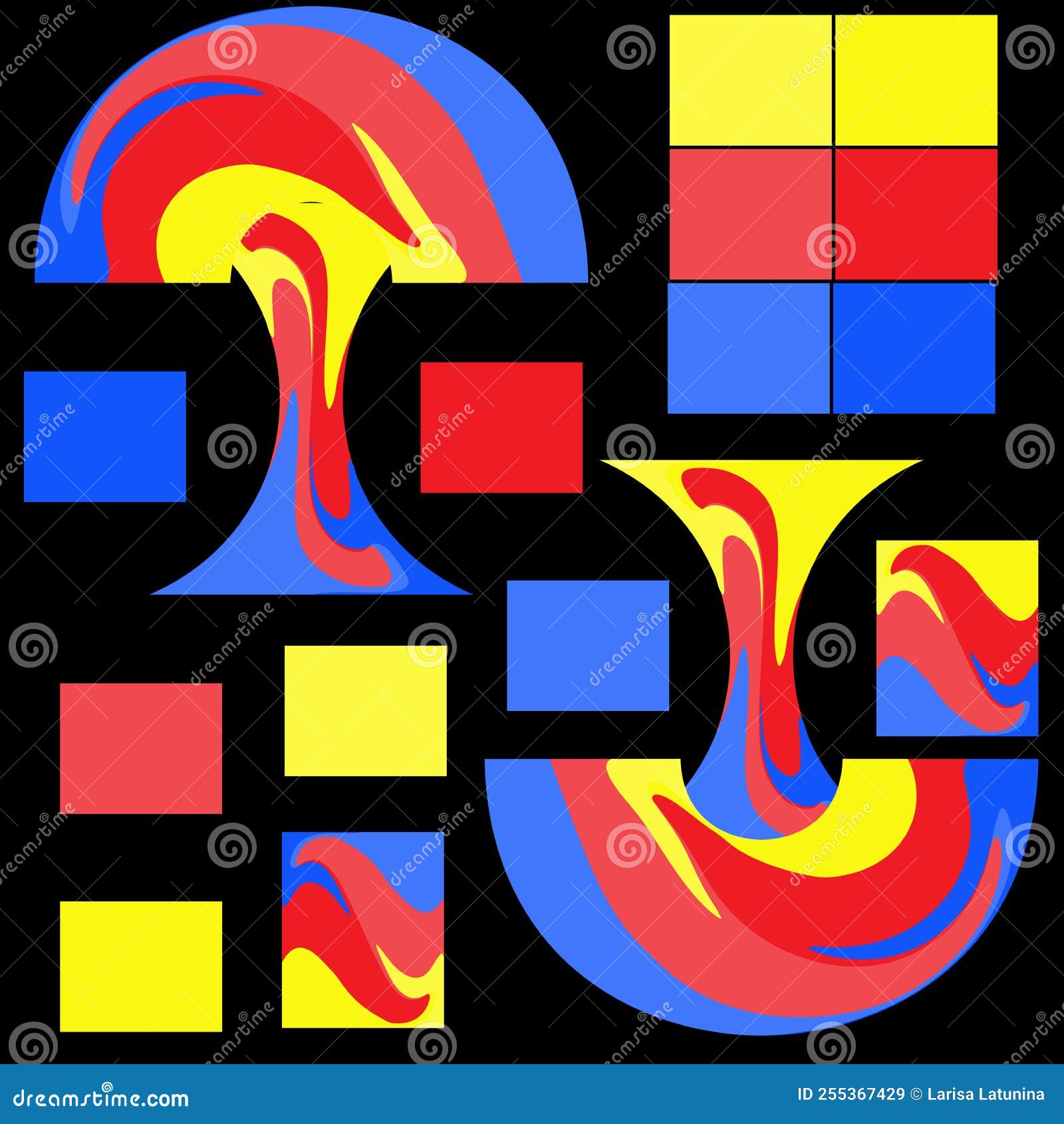 Seamless Vector Pattern with Bright Geometric Shapes on a Black ...