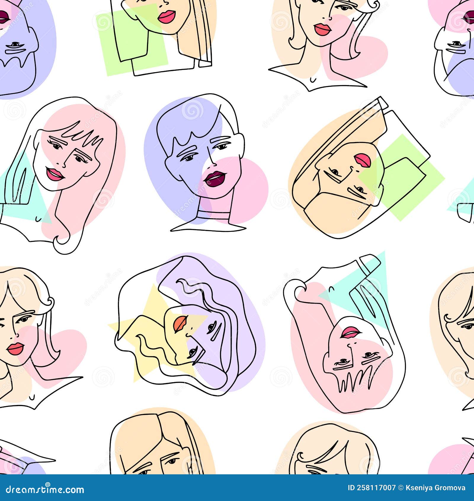 Seamless Vector Pattern Bright Portraits of Women Stock Vector ...