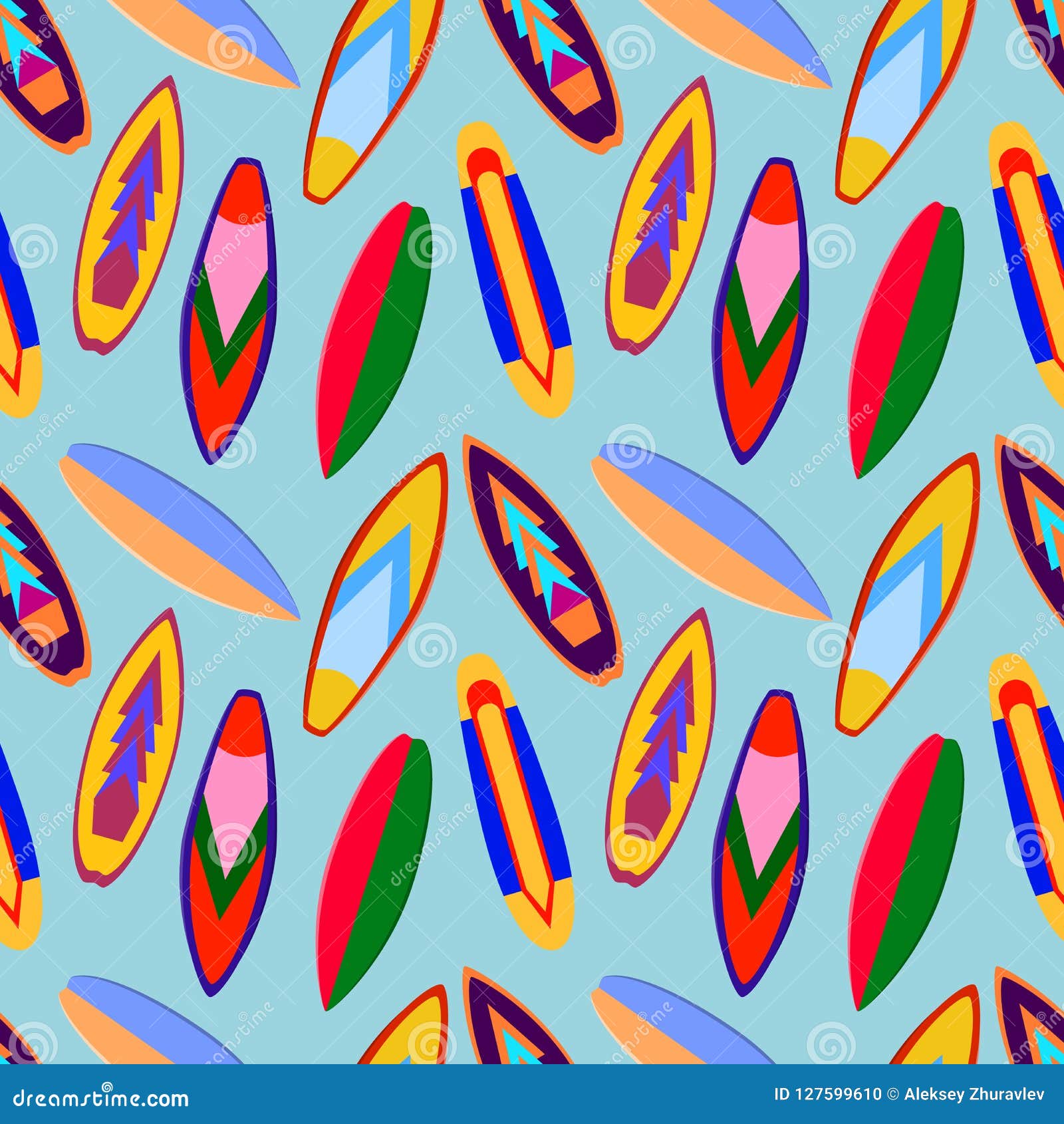 Seamless Vector Pattern with Bright Surfboards on the Blue Background ...