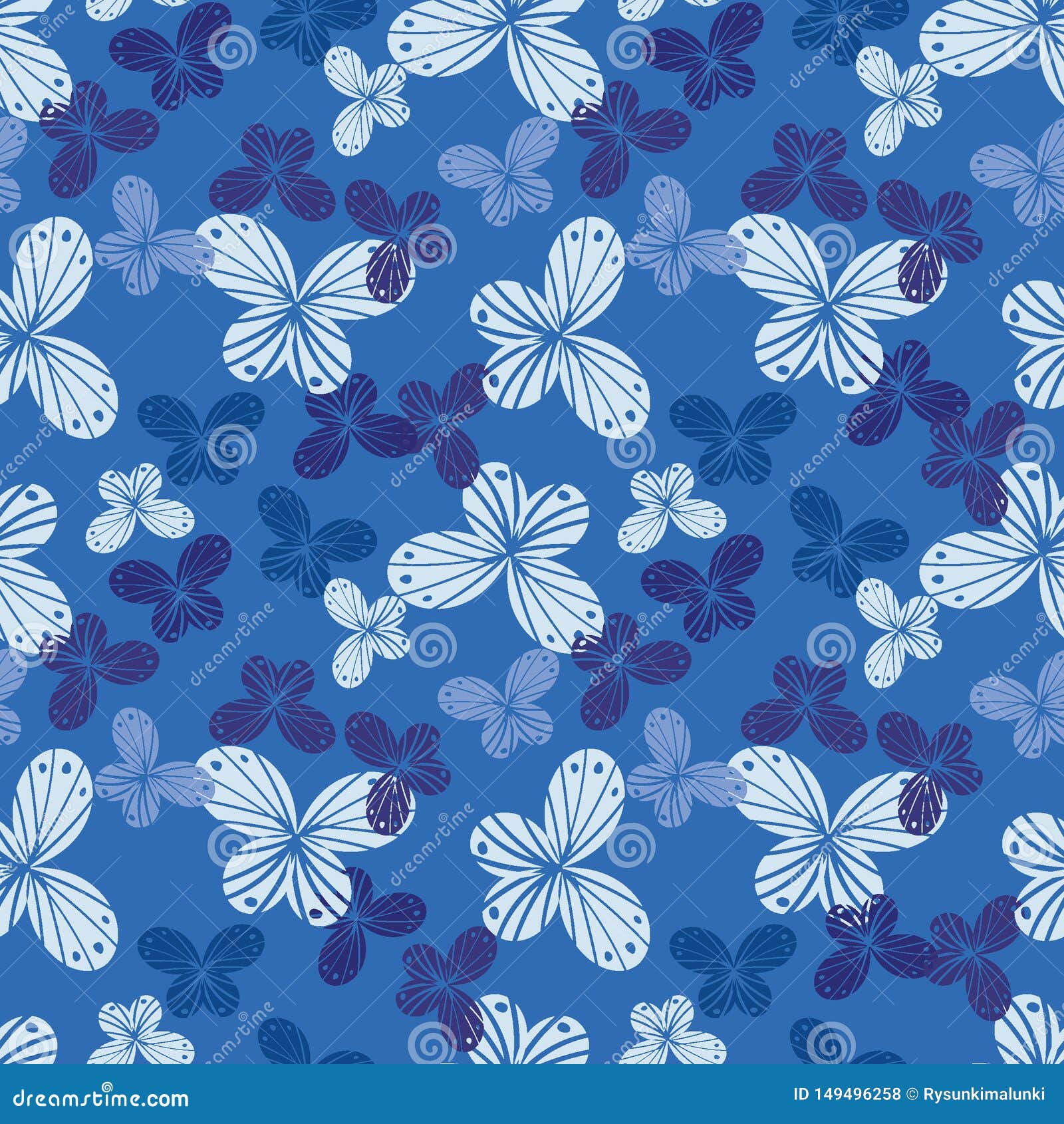 Seamless Vector Pattern with Butterfly Shapes in Shades of Blue Stock ...
