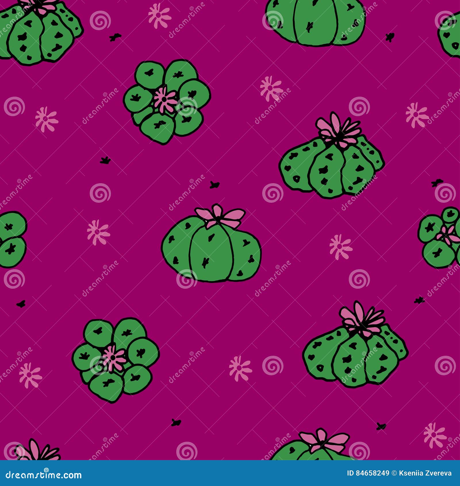 Seamless Vector Pattern with Cactus Peyote Stock Vector - Illustration ...