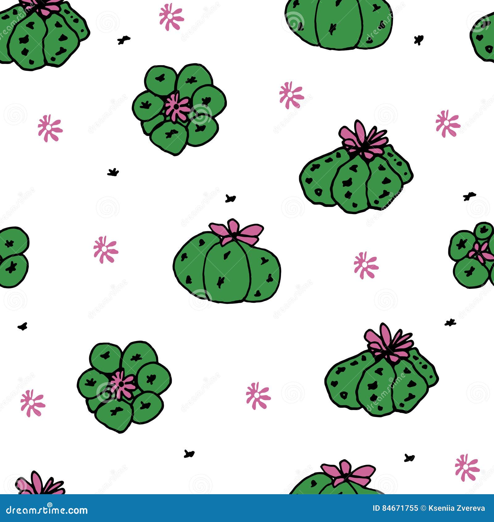Seamless Vector Pattern with Cactus Peyote Stock Vector - Illustration ...