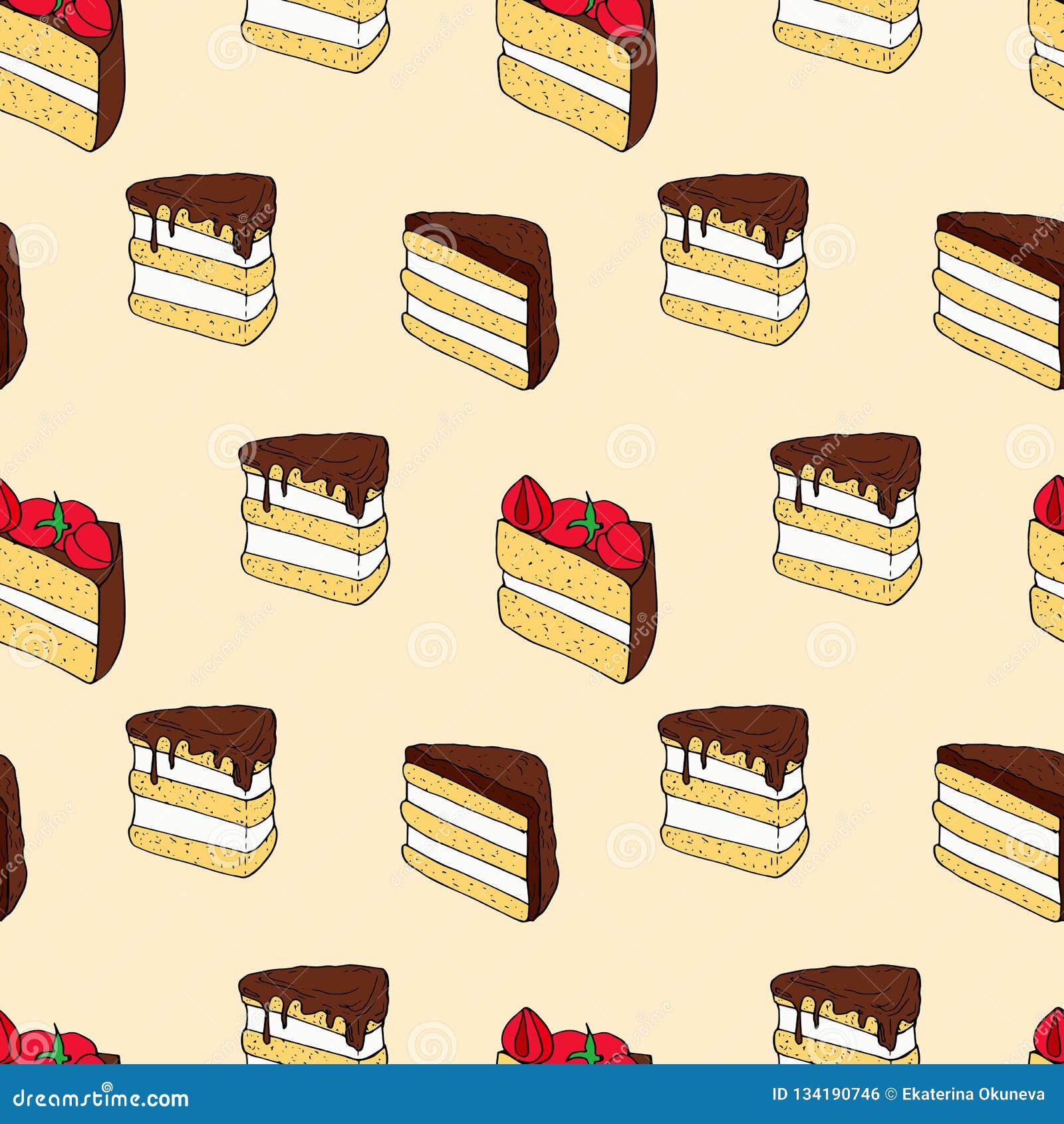 Seamless Vector Pattern of Cakes on Pink Background. Stock Vector ...