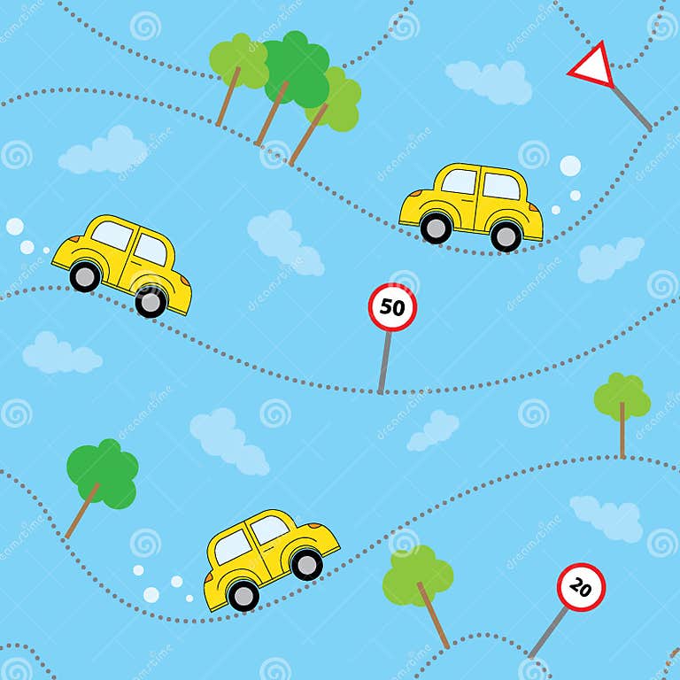 Seamless Vector Pattern with Cars and Traffic Sign Stock Vector ...
