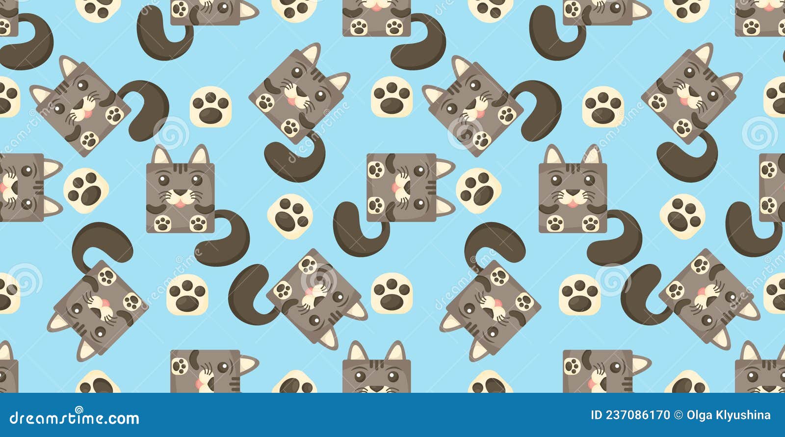 Seamless Vector Pattern of Cat. Square Kittens on Background Stock ...