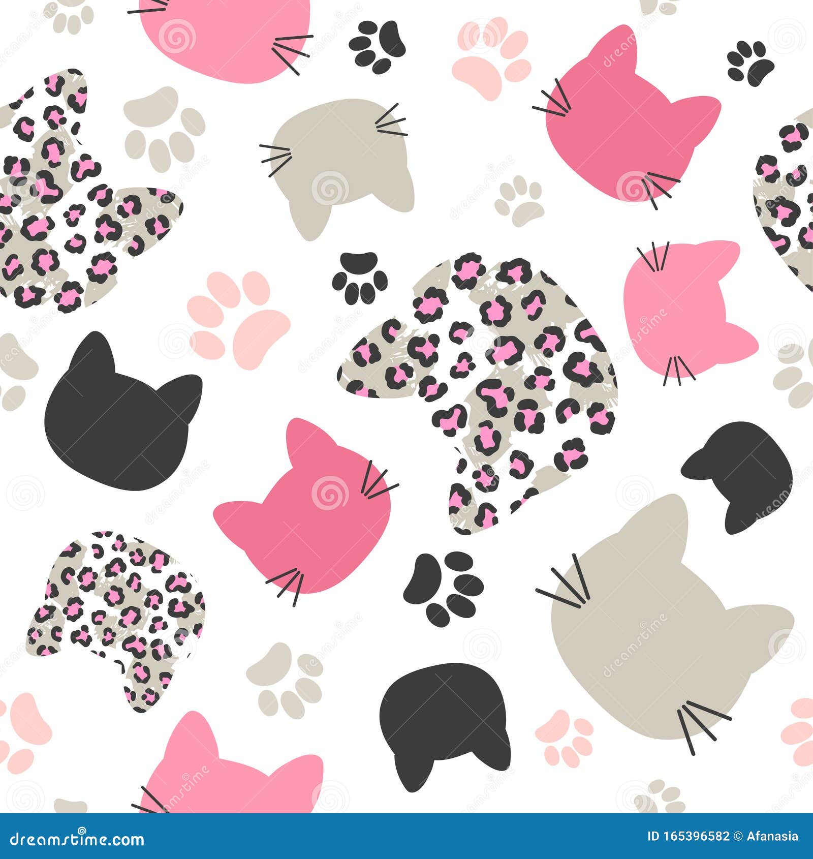 Seamless Vector Pattern with Cats Heads and Leopard Print for Kids ...