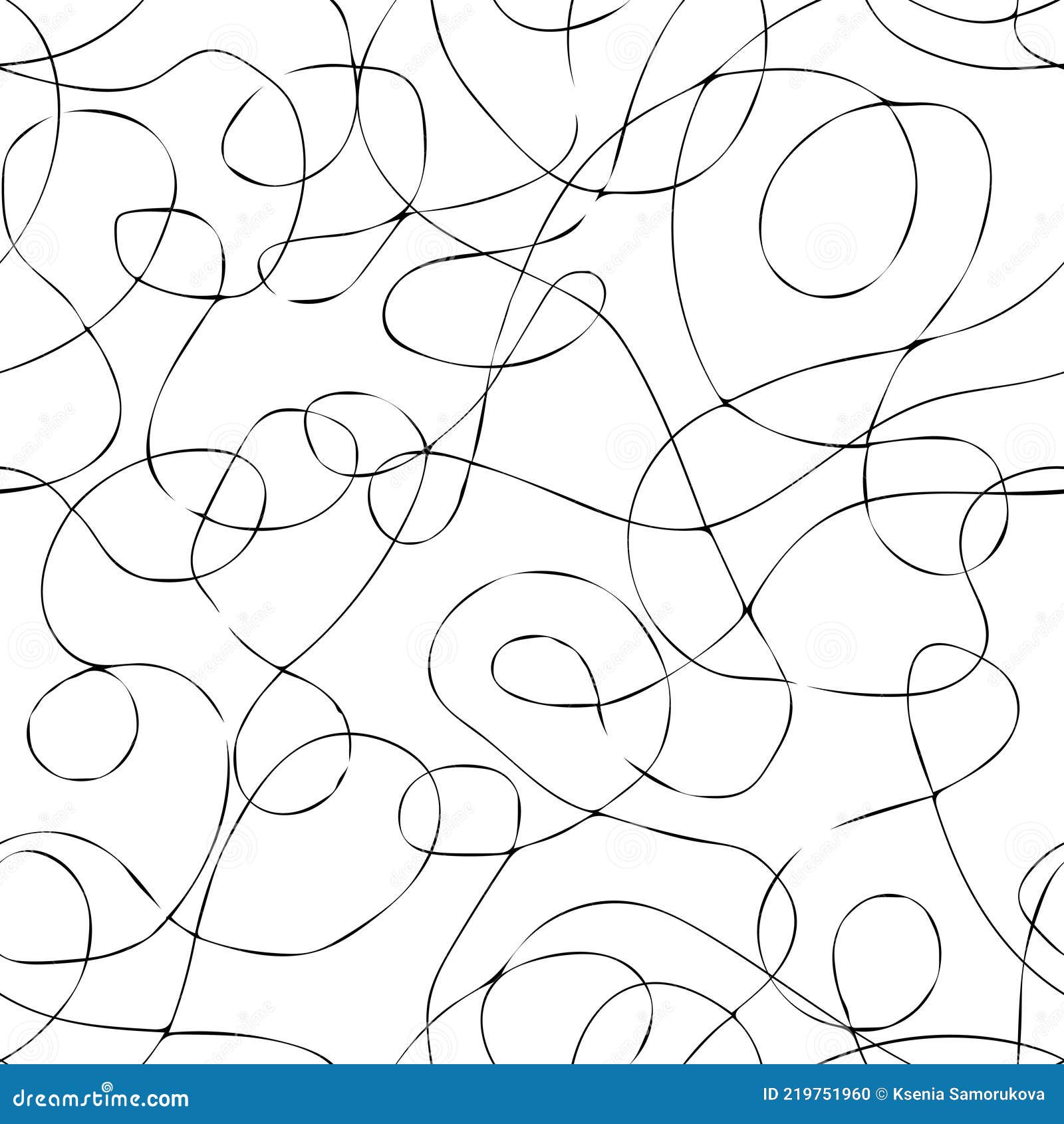 Seamless Vector Pattern of Chaotic Endless Line Black on White Stock ...