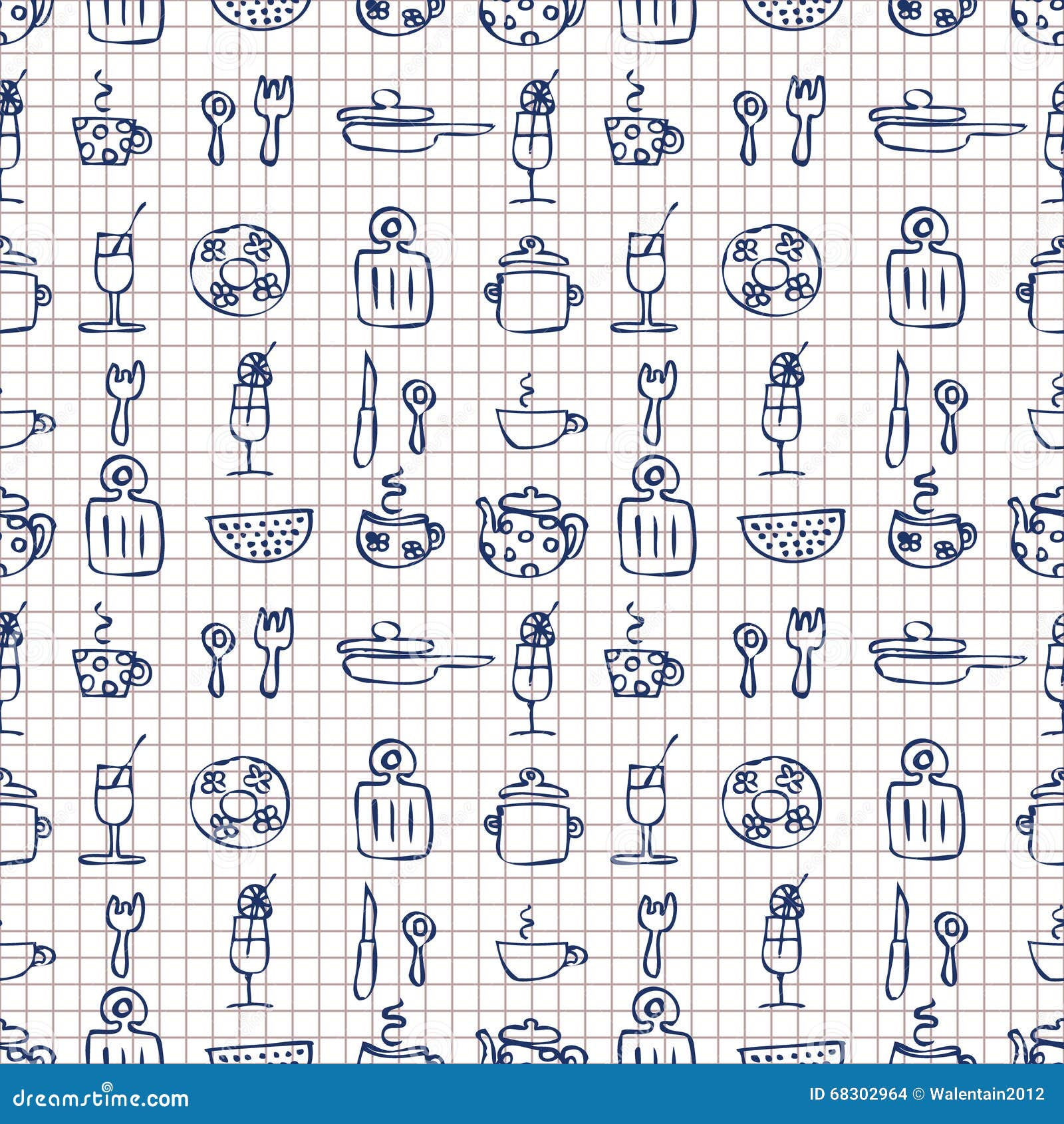 Checkered Hand Drawn Pattern With Blue Vertical Lines Intersecting ...