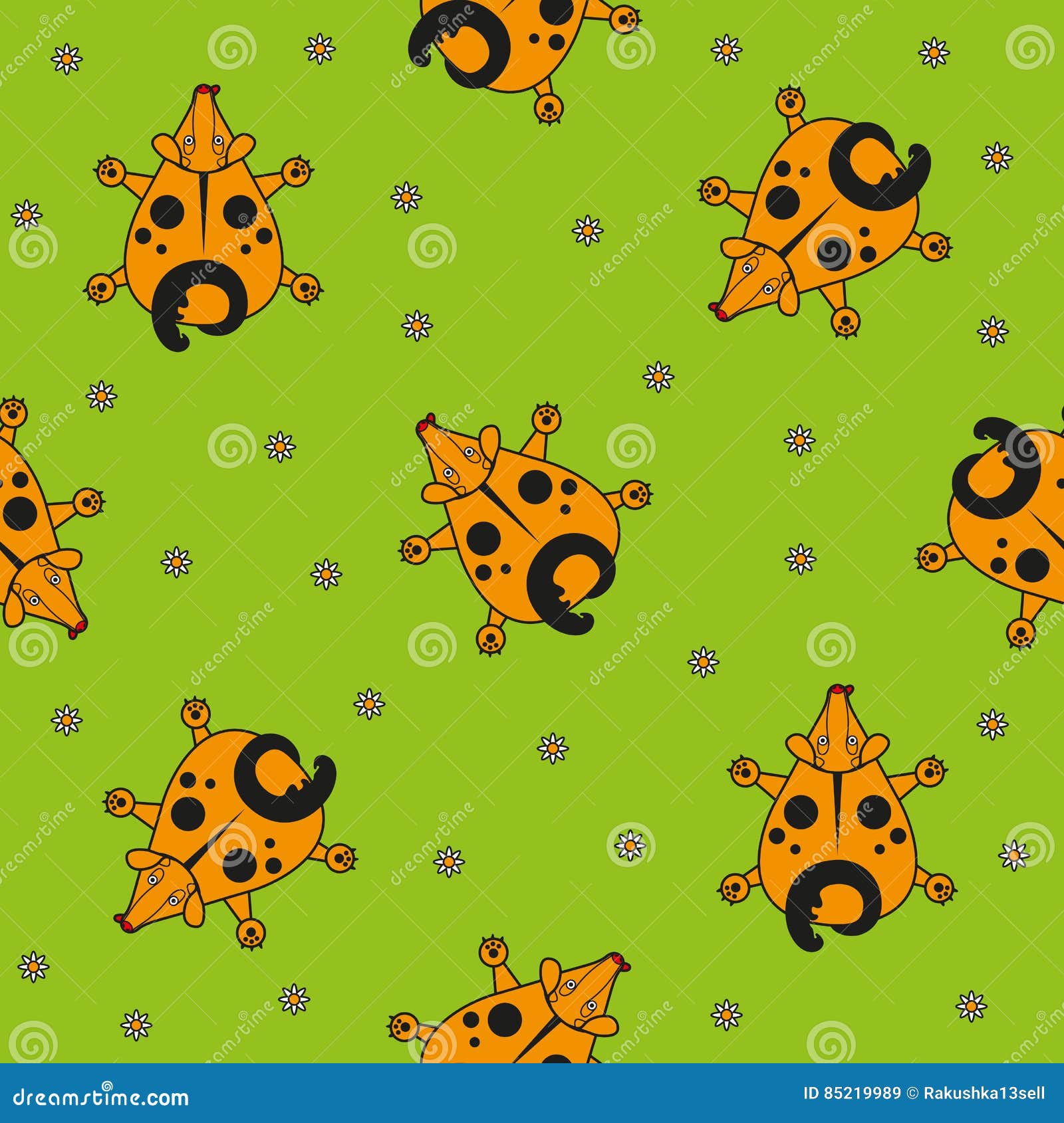 Seamless Vector Pattern for Children. Cartoon Dog Top View and ...