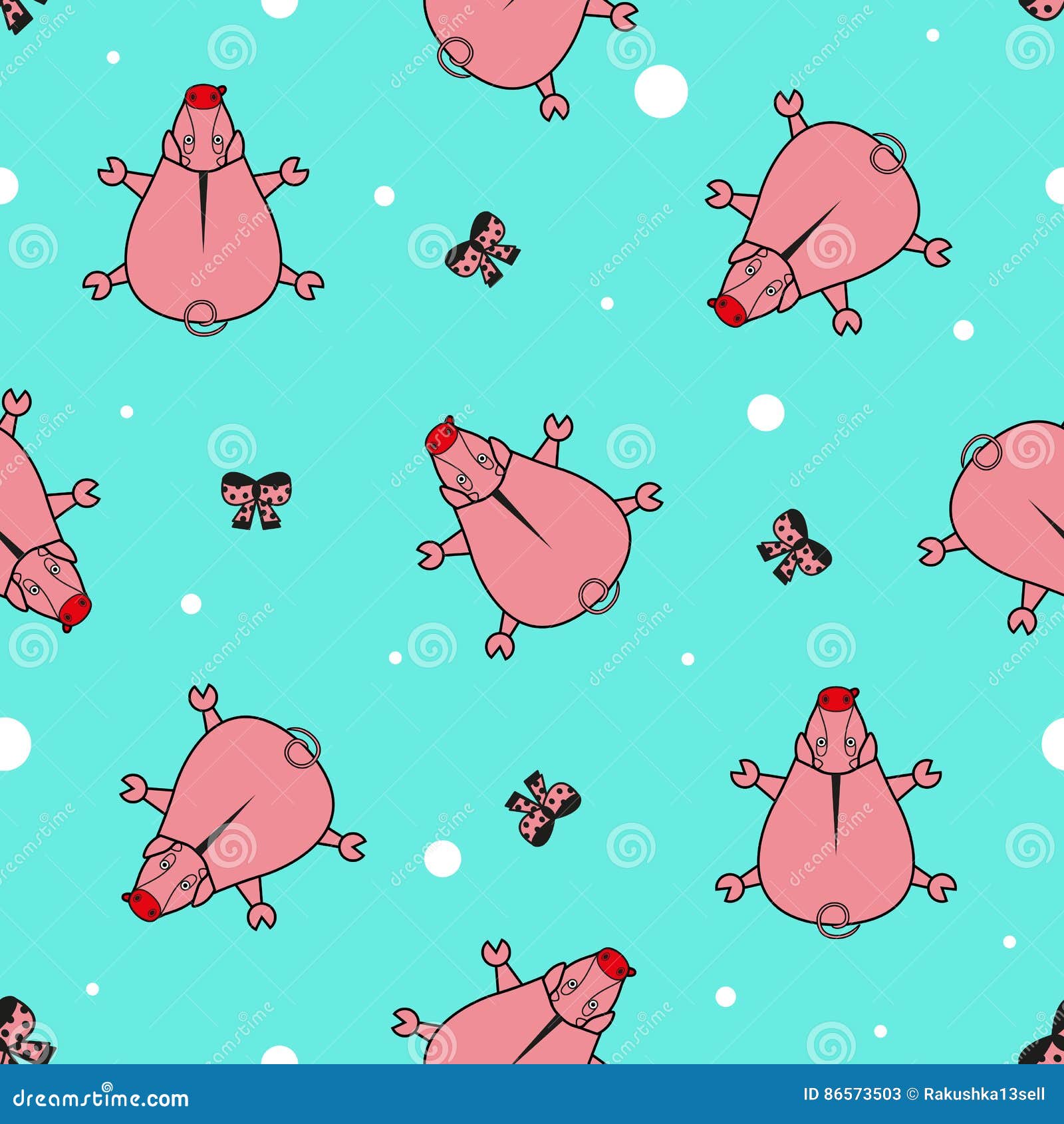 Seamless Vector Pattern for Children. Pig Top View and and Bows on a ...